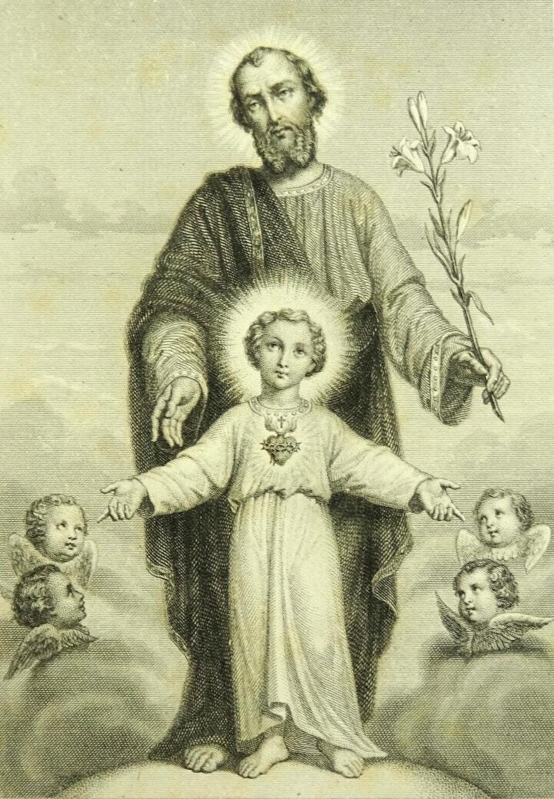 Saint St Joseph Protector of Jesus Cherubs Antique Lace Holy Card ...