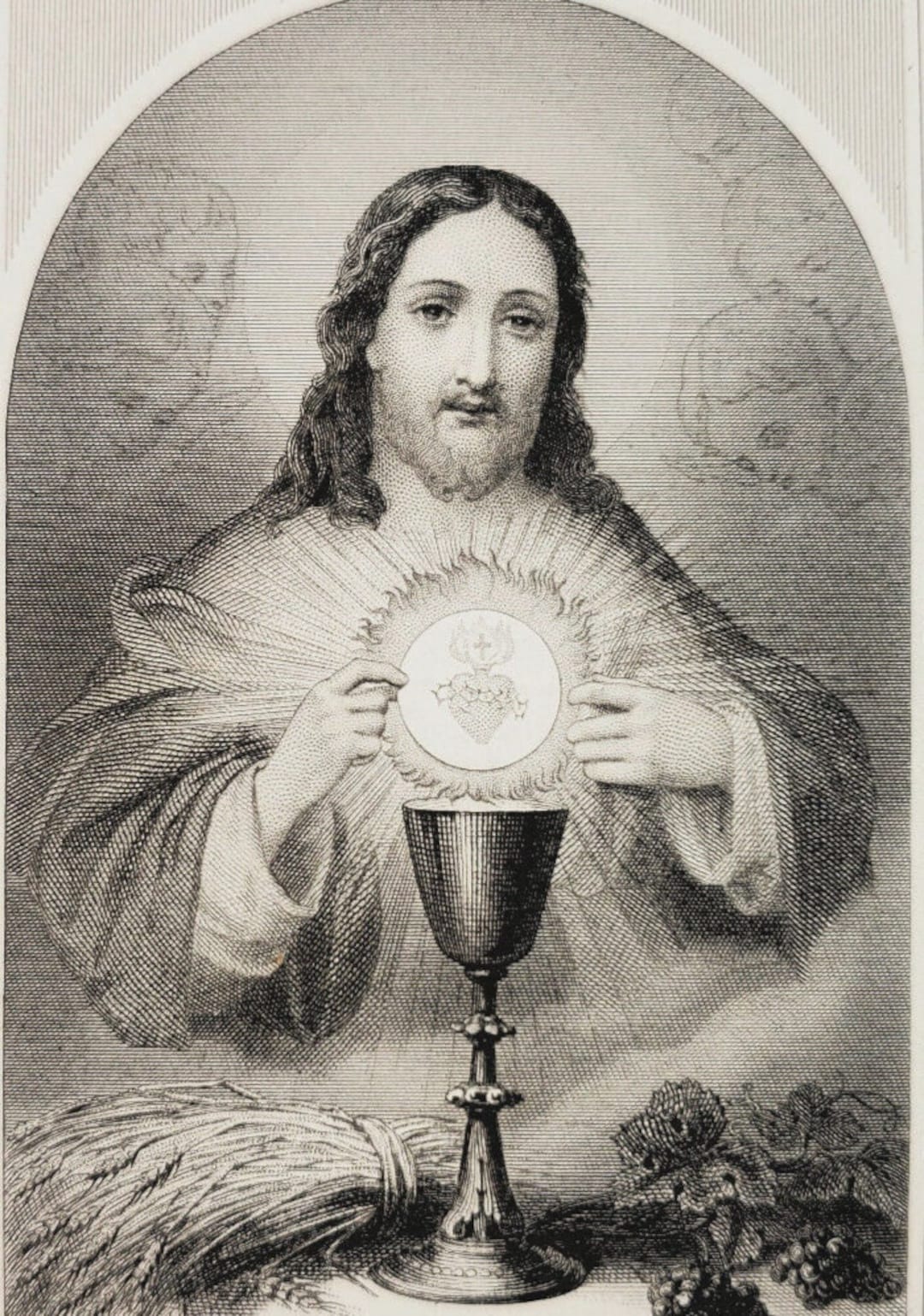 Eucharist Jesus Sacred Heart Communion French Antique Lace Holy Card ...