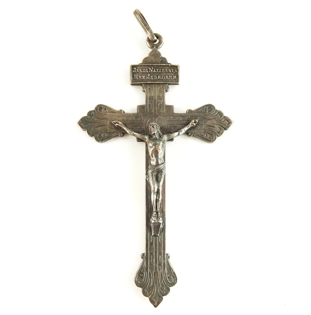 Large Sacred Heart Metal Crucifix Pendant Small Wall Cross - Etsy