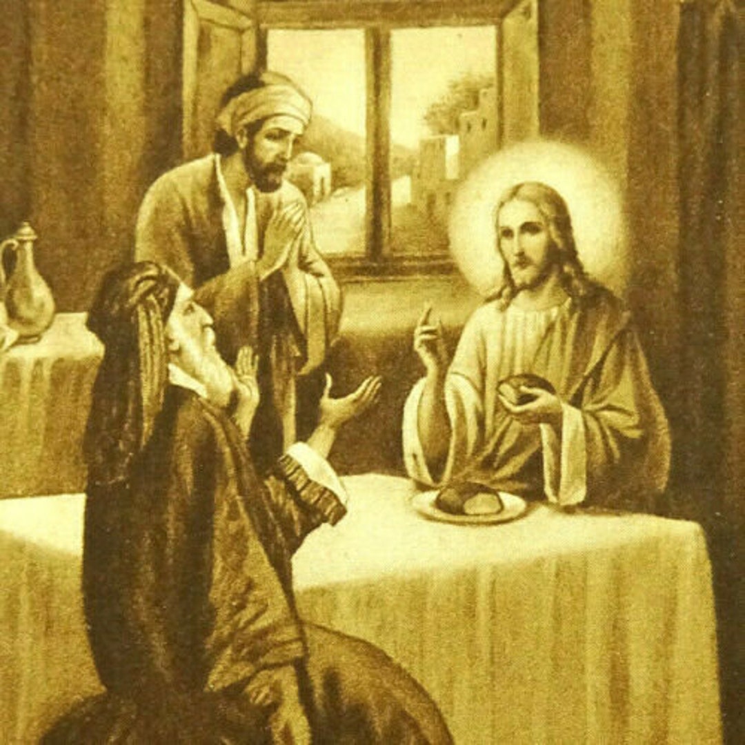 Jesus With Disciples of Emmaus Vintage 1930s French Holy Prayer Card ...