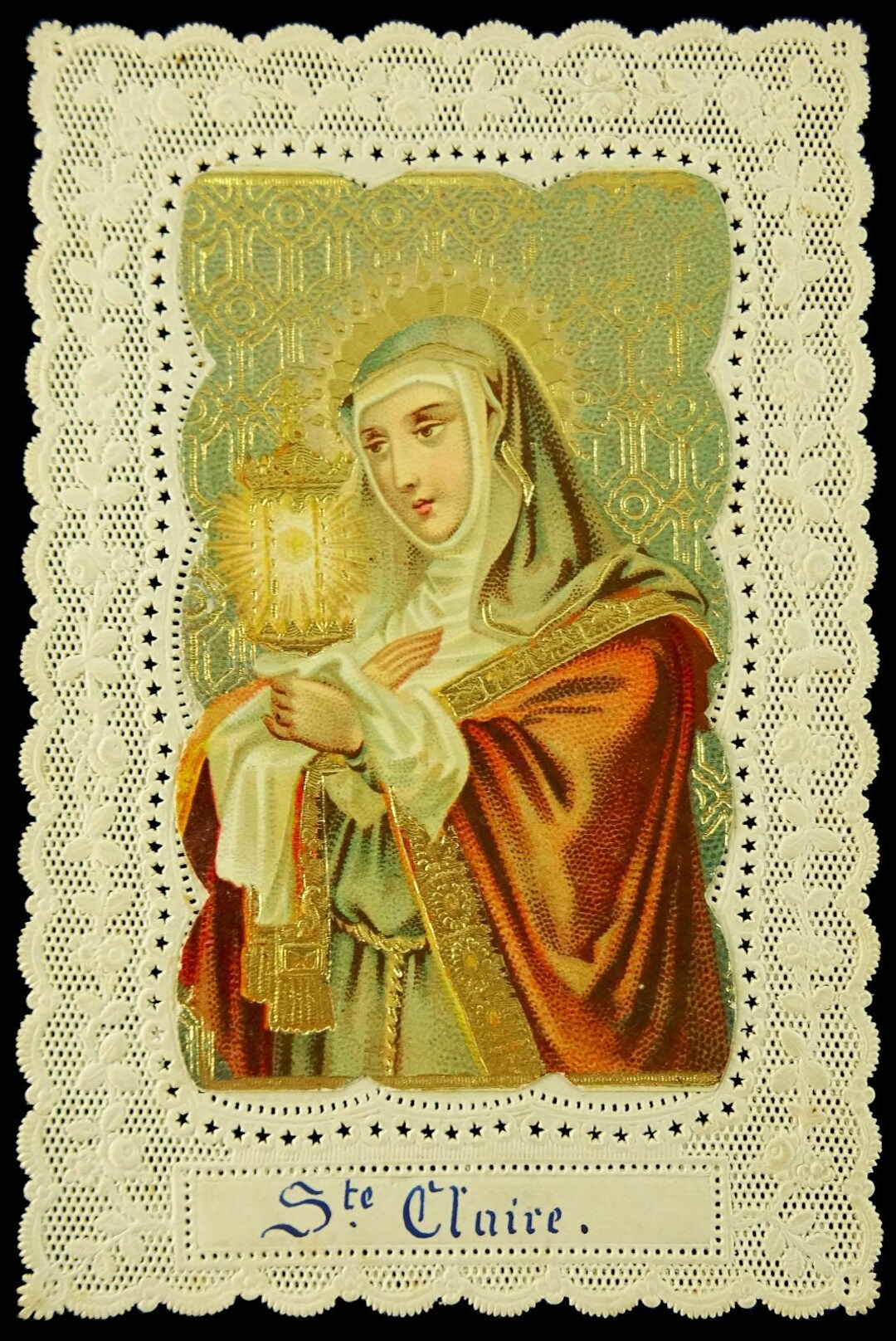 St Claire of Assisi Antique Lace Holy Card Devotional Color 1883 Saint ...