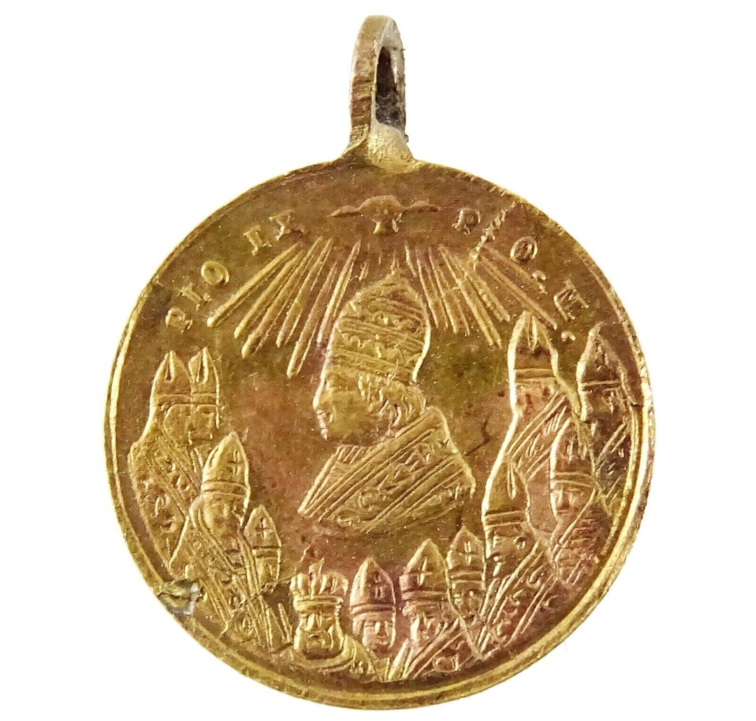 Pope Pius IX Antique Medal Catholic Papal Pendant 1869 First Vatican I ...
