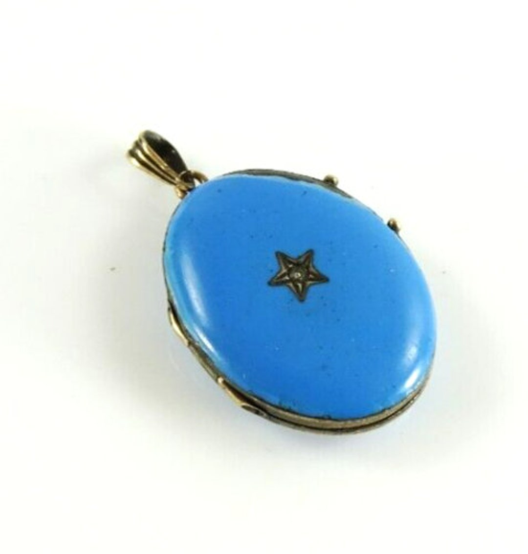 Antique Victorian Photo and Hair Locket Blue Enamel Young Man - Etsy