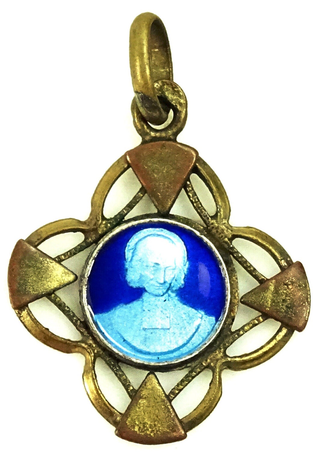 St John Vianney Patron Saint of Priests Vintage Pendant Blue Enamel ...