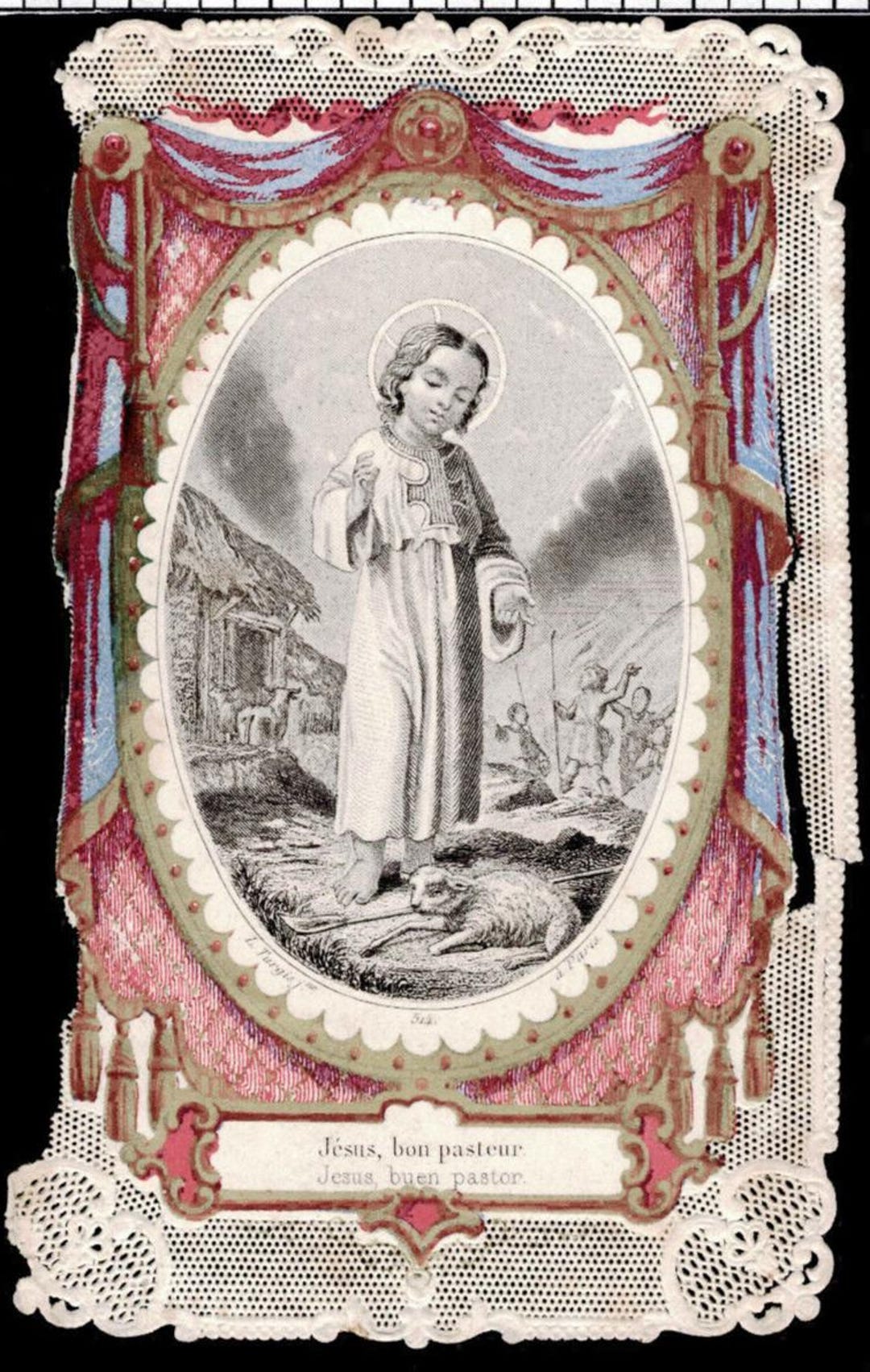 Jesus Good Shepherd Buen Pastor Bon Pasteur Antique Lace Holy Card ...