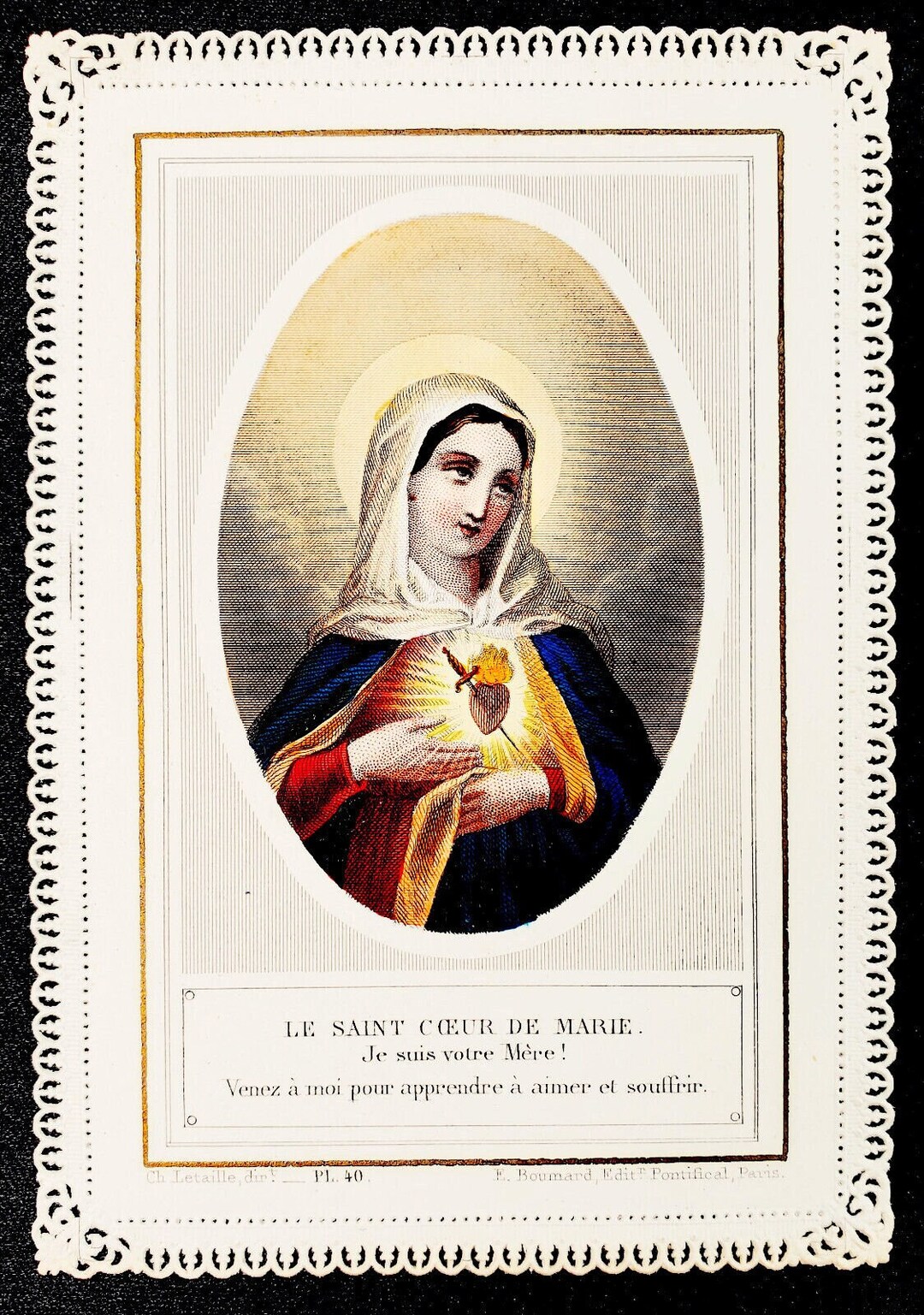 Holy Heart of Mary Color Lace Antique Holy Card French Saint Coeur ...