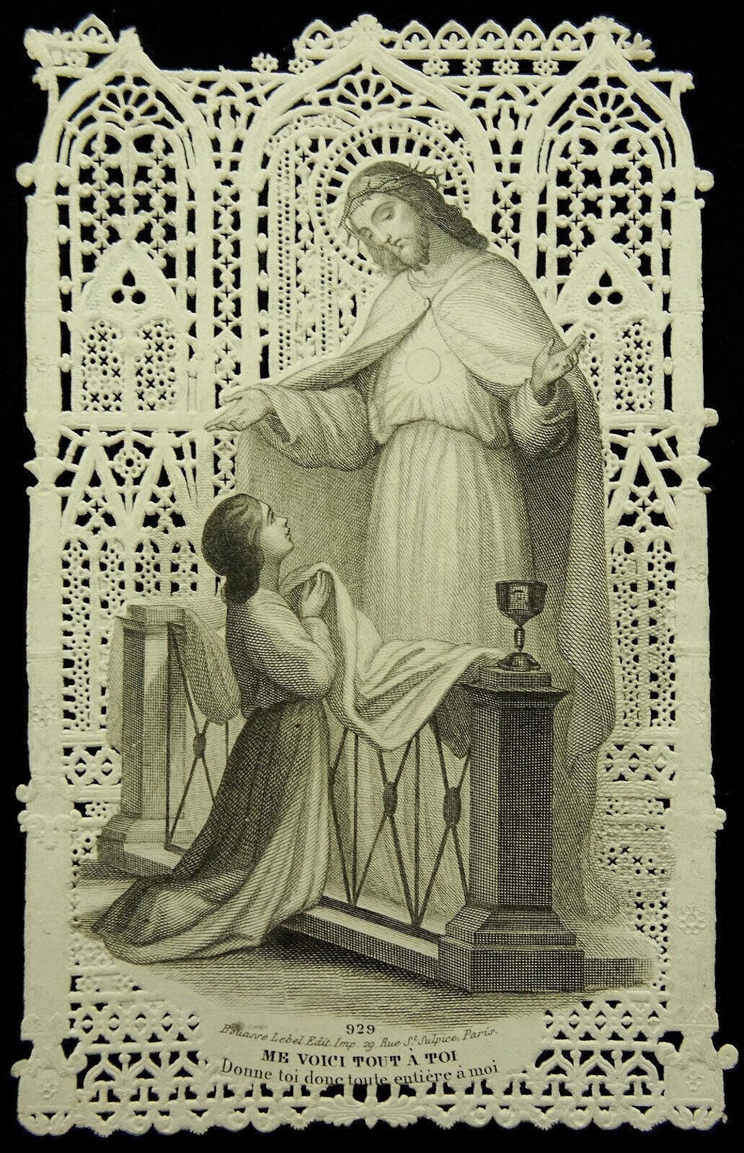 Jesus Host in Chest First Communion Girl Antique Lace Holy Card Canivet ...