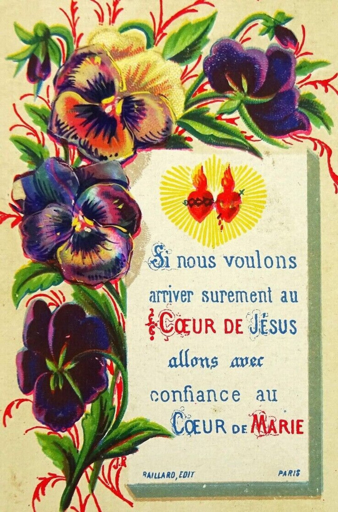 Antique French Holy Prayer Card Pansy Collage Sacred Hearts - Etsy