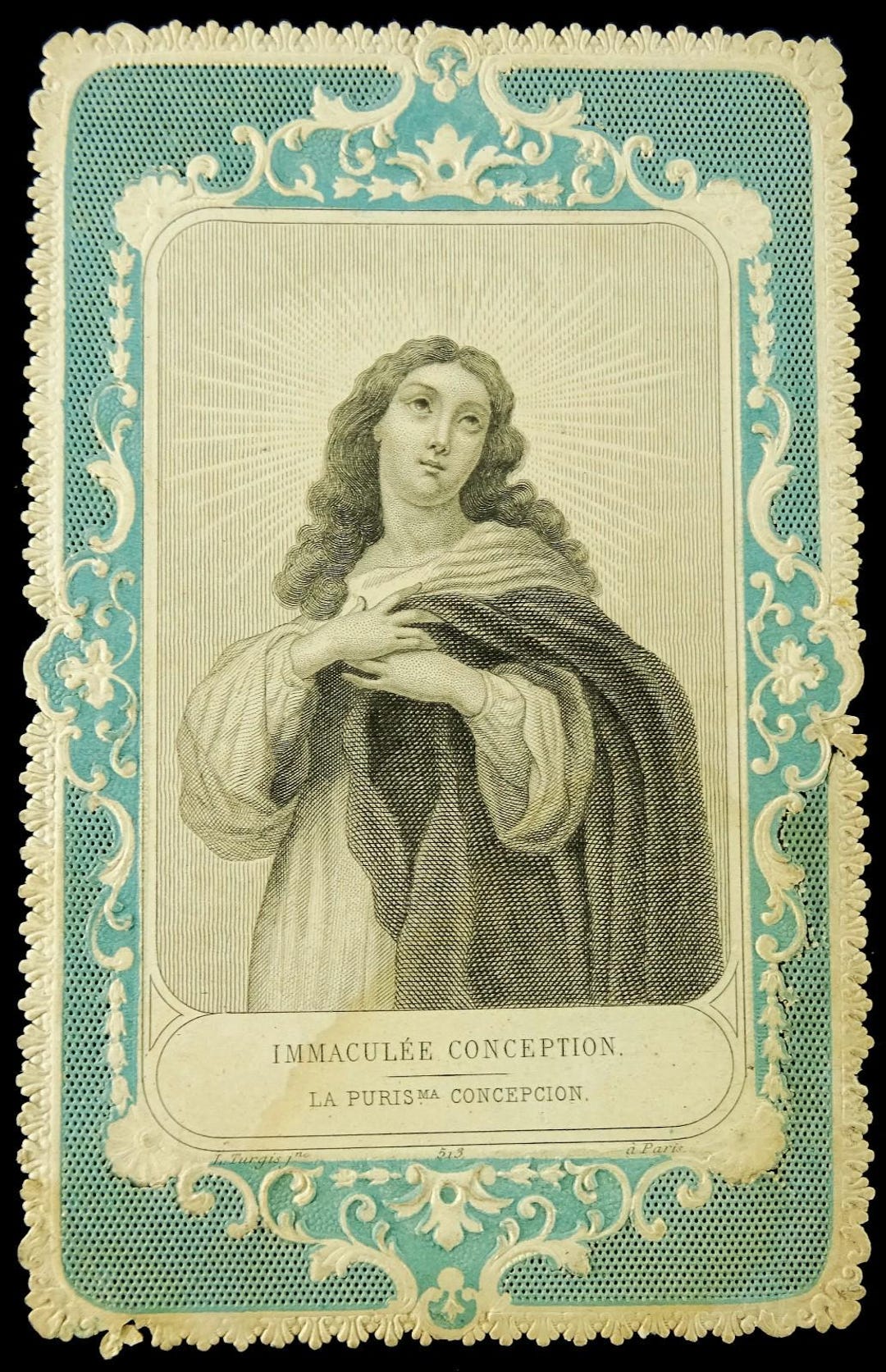 Immaculate Conception Virgin Mary Antique Blue Lace Holy Card Turgis ...