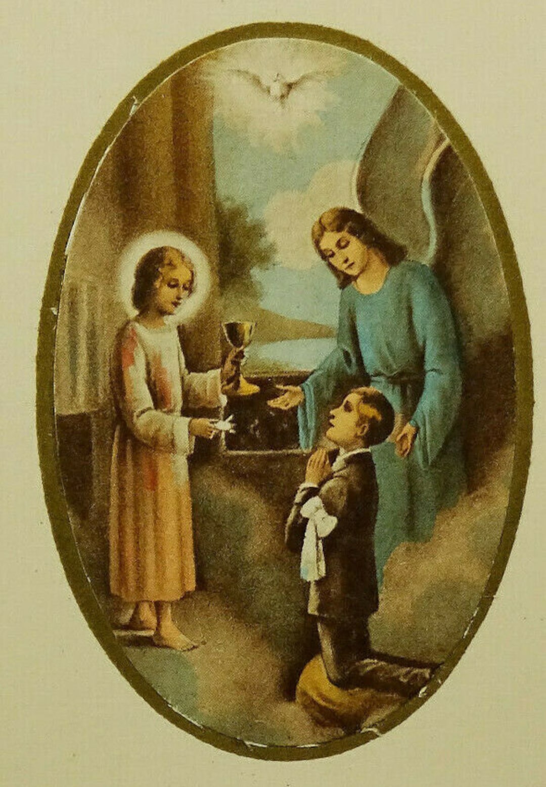 Angel With Boy First Holy Communion Vintage French Holy Prayer Card ...