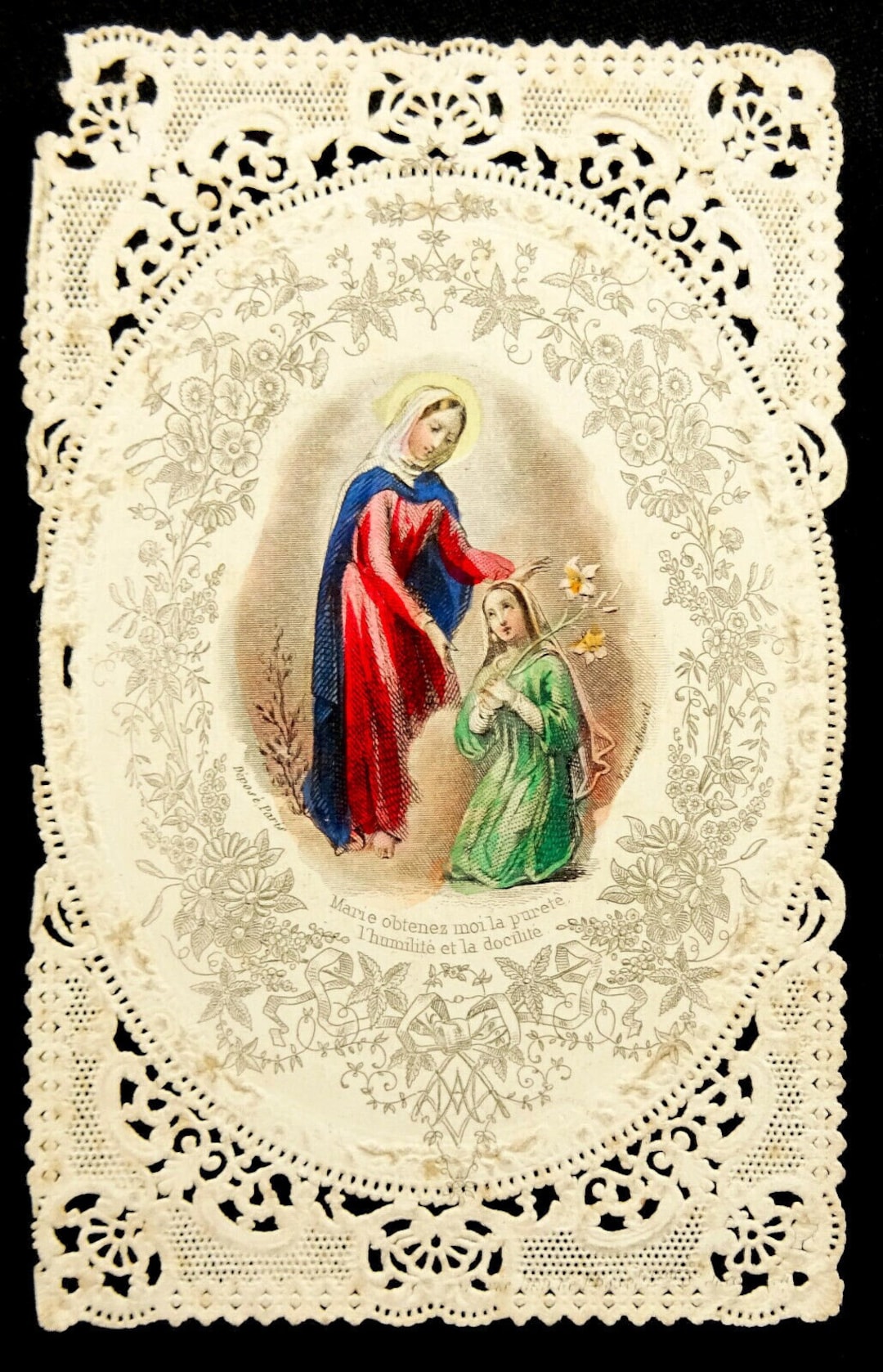 Antique Paper Lace Holy Card French Catholic Victorian Mary Purity ...