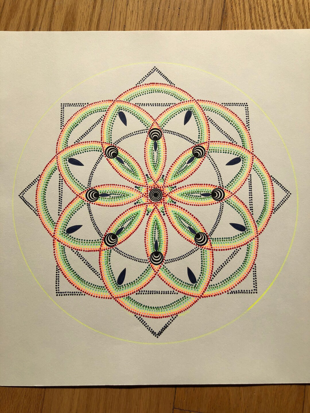 Rainbow Pointillism Mandala Art: Black Light Reactive, Geometric Wall ...