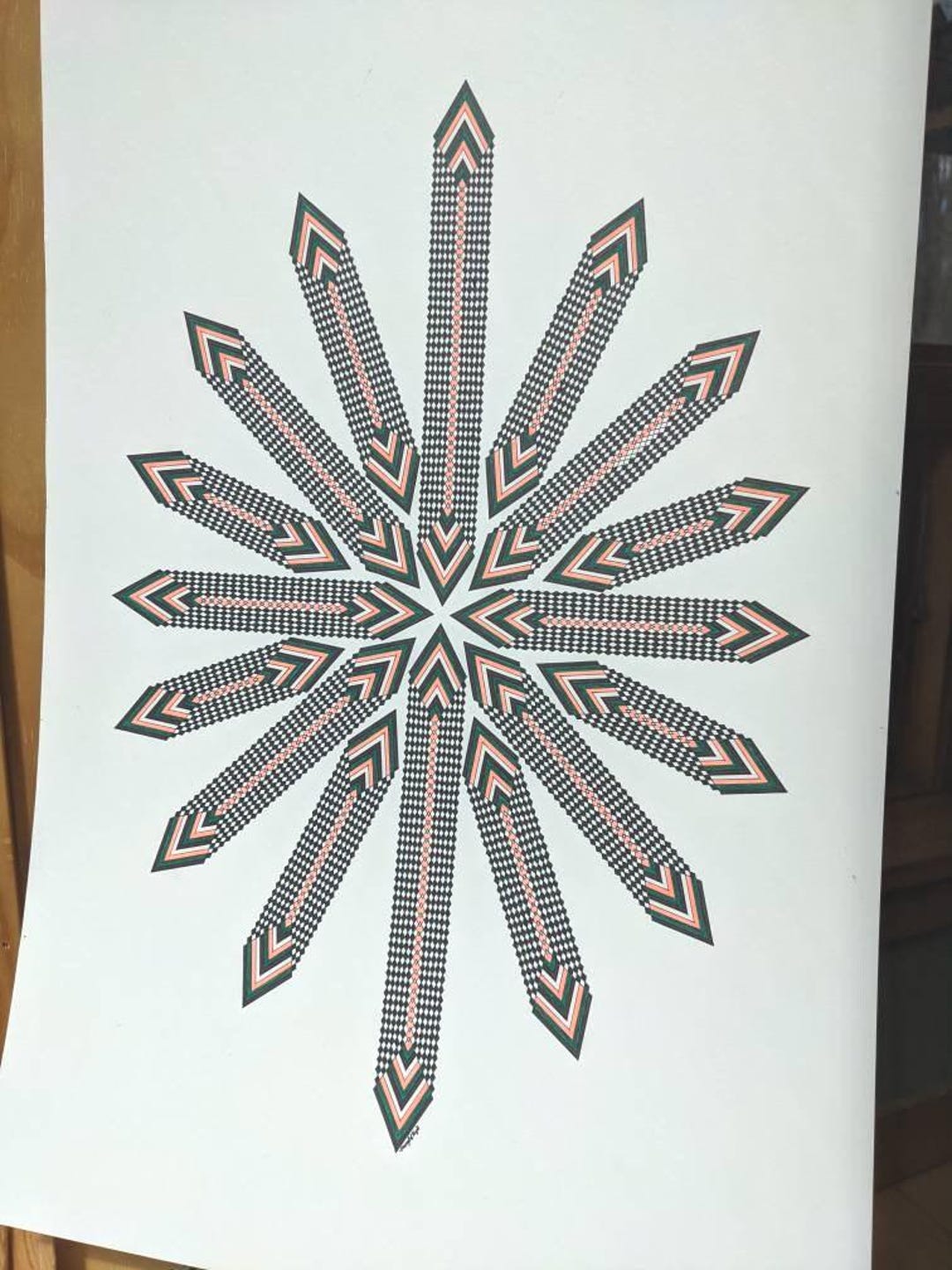 Op Art Geometric Drawing: Black Light Reactive Ink, 12x18 Unframed - Etsy