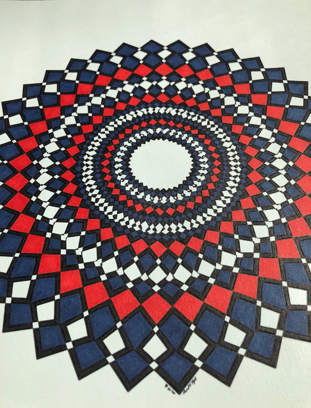 Sharpie Mandala Art: Blue & Orange Optical Illusion Drawing (11x14) - Etsy