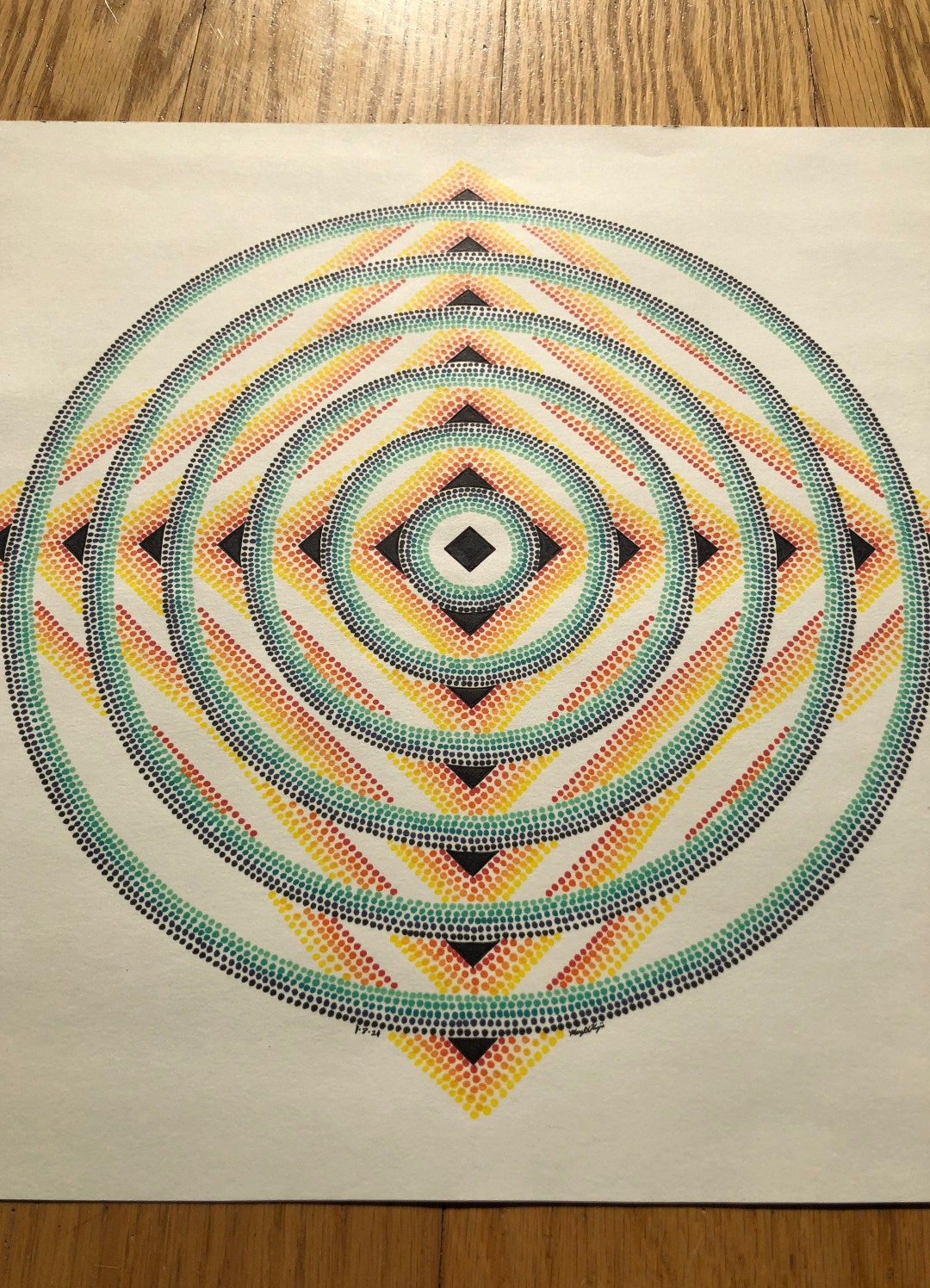 Rainbow Pointillism Art, Rainbow Mandala Art, Original Mandala Art ...