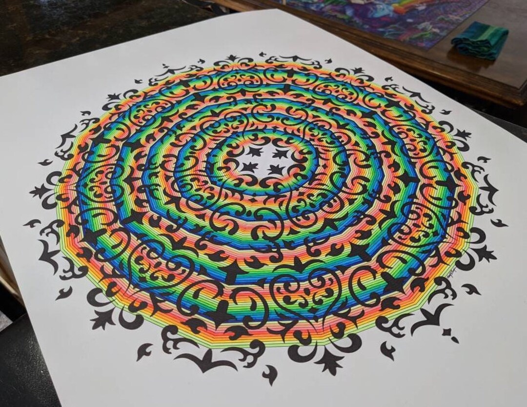 Rainbow Mandala Art: Psychedelic Gel Pen Drawing, Black Light Reactive ...