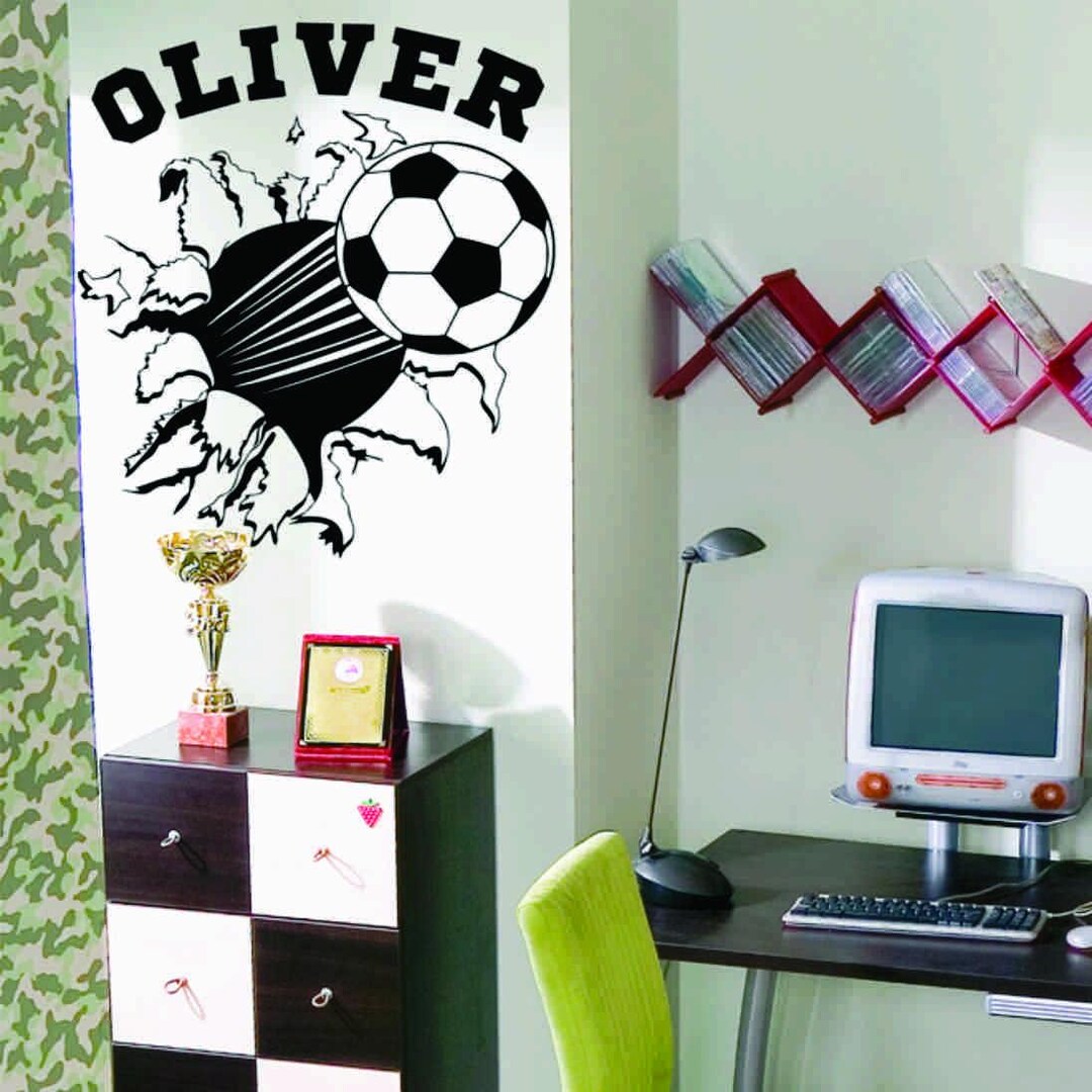 Personalized Name Large FLYING FOOTBALL Wall Art Decal Stickers Play ...