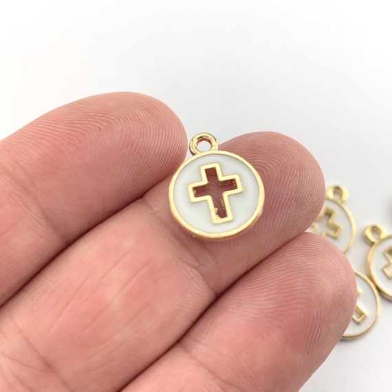 6/12pcs Enamel White and Gold Cross Pendant Charms for Jewelry - Etsy