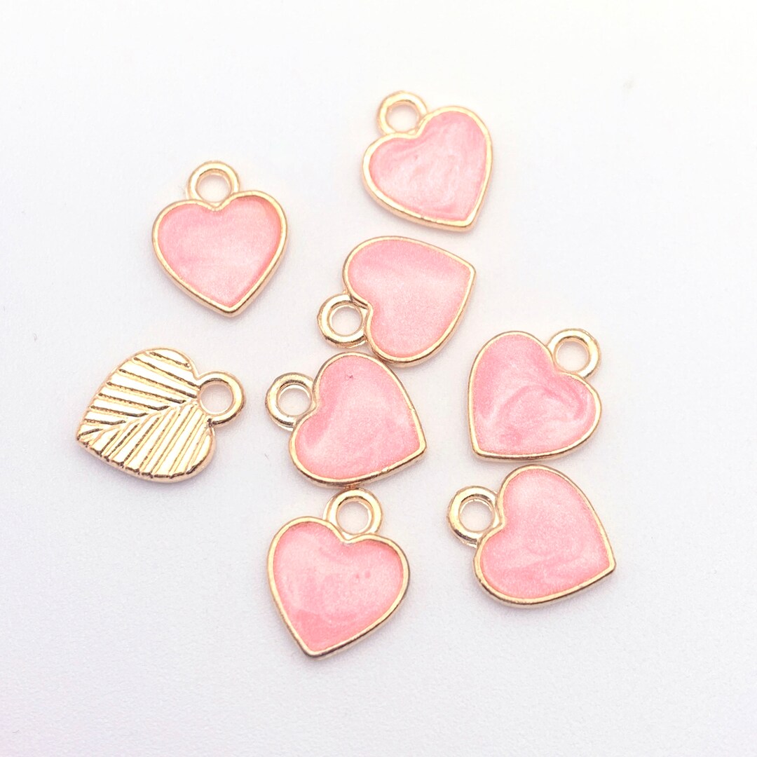 8/16pcs Enamel Pink Heart Charms for Jewelry Making, 12mm Bulk Pack ...