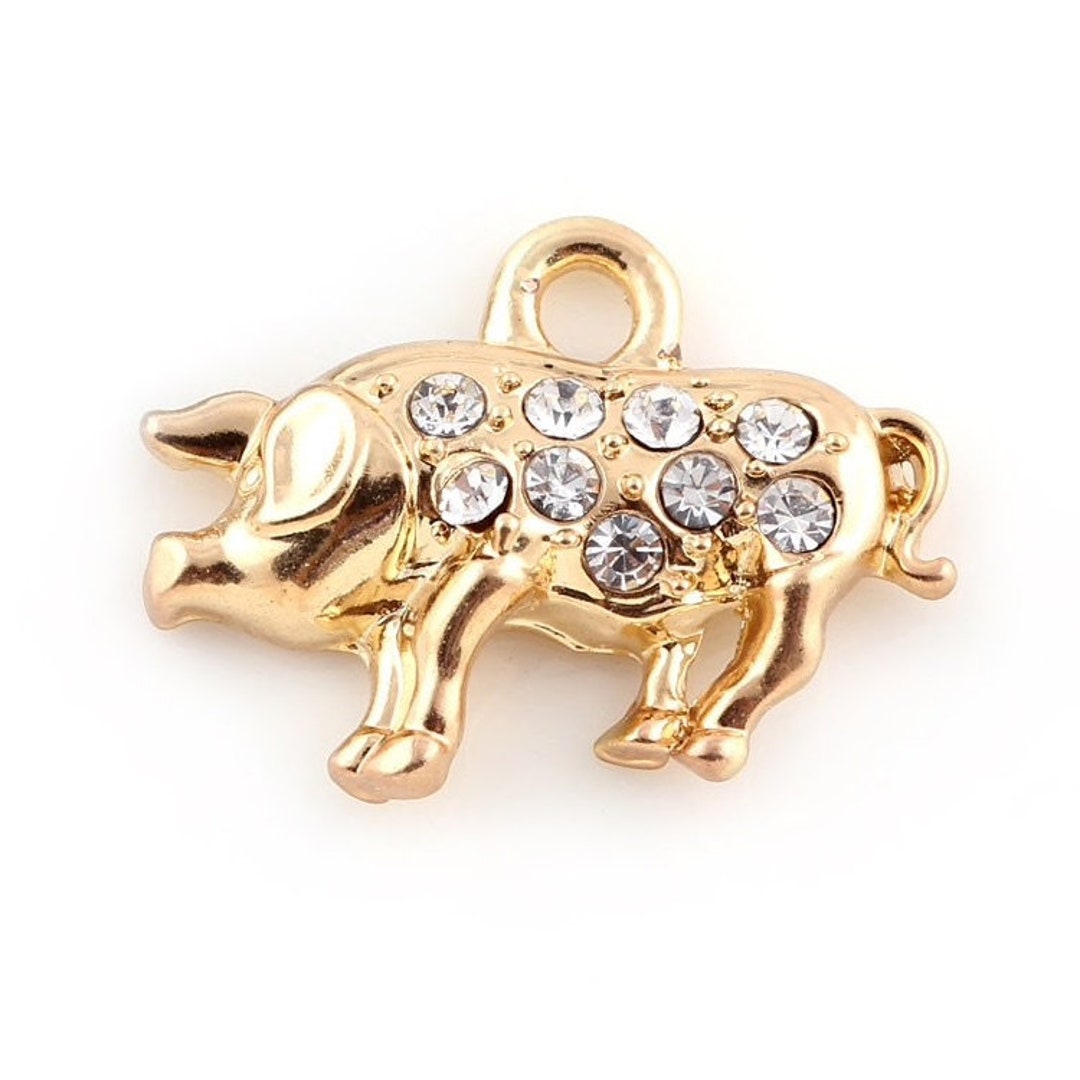 2/4pcs Gold Colour Pig Pendant Charms With Rhinestone Detail, 21mm ...