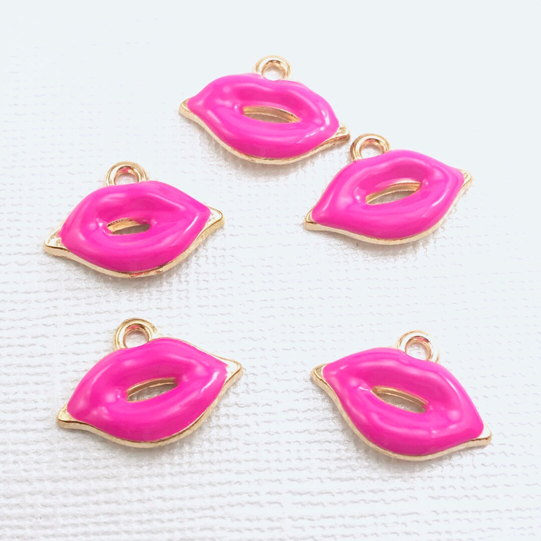 5/10pcs Enamel Hot Pink Lip Charms, 19mm, Jewelry Making Pendant Charms ...