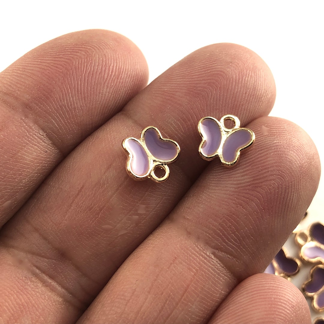 15/30pcs Enamel Purple Butterfly Charms for Jewelry Making, 8mm Bulk ...