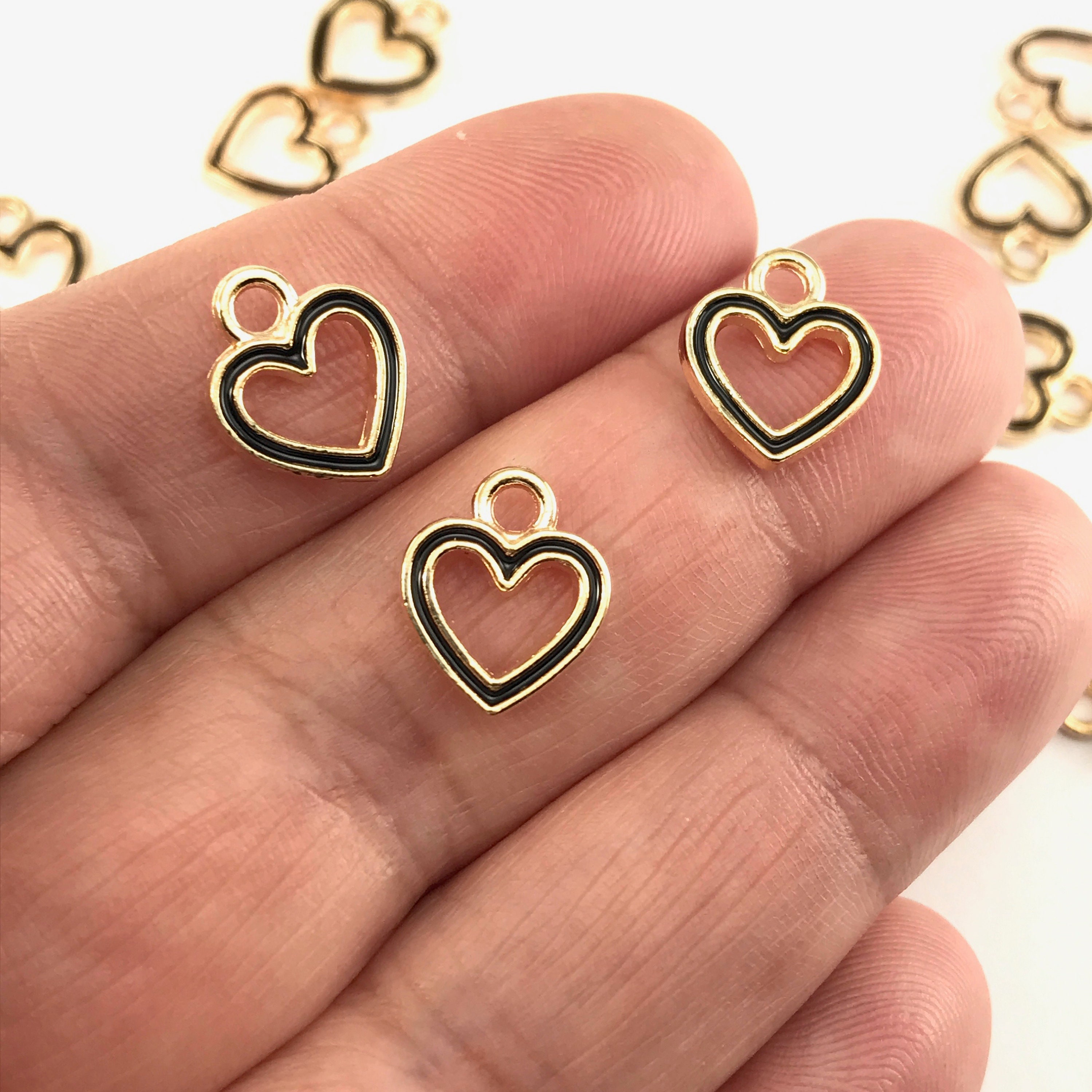 15/30pcs Enamel Black Heart Outline Charms for Jewelry Making - Etsy