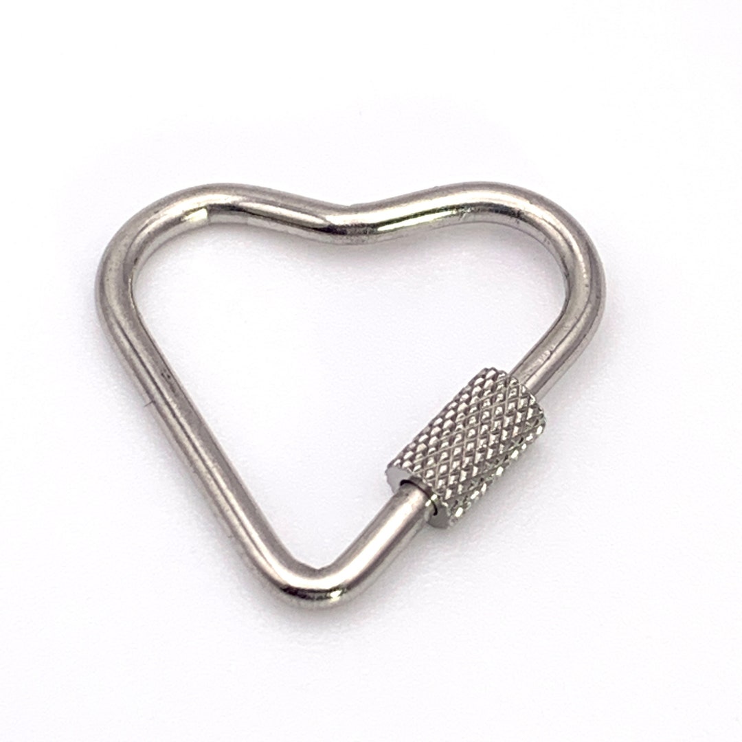 Stainless Steel Carabiner Screw Heart Pendant 24mm, Jewelry Making ...