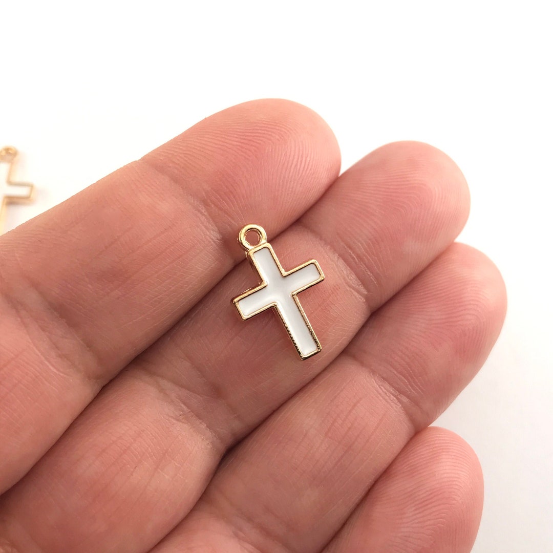 6/12pcs White and Gold Enamel Cross Pendant Charms for Jewelry Making ...