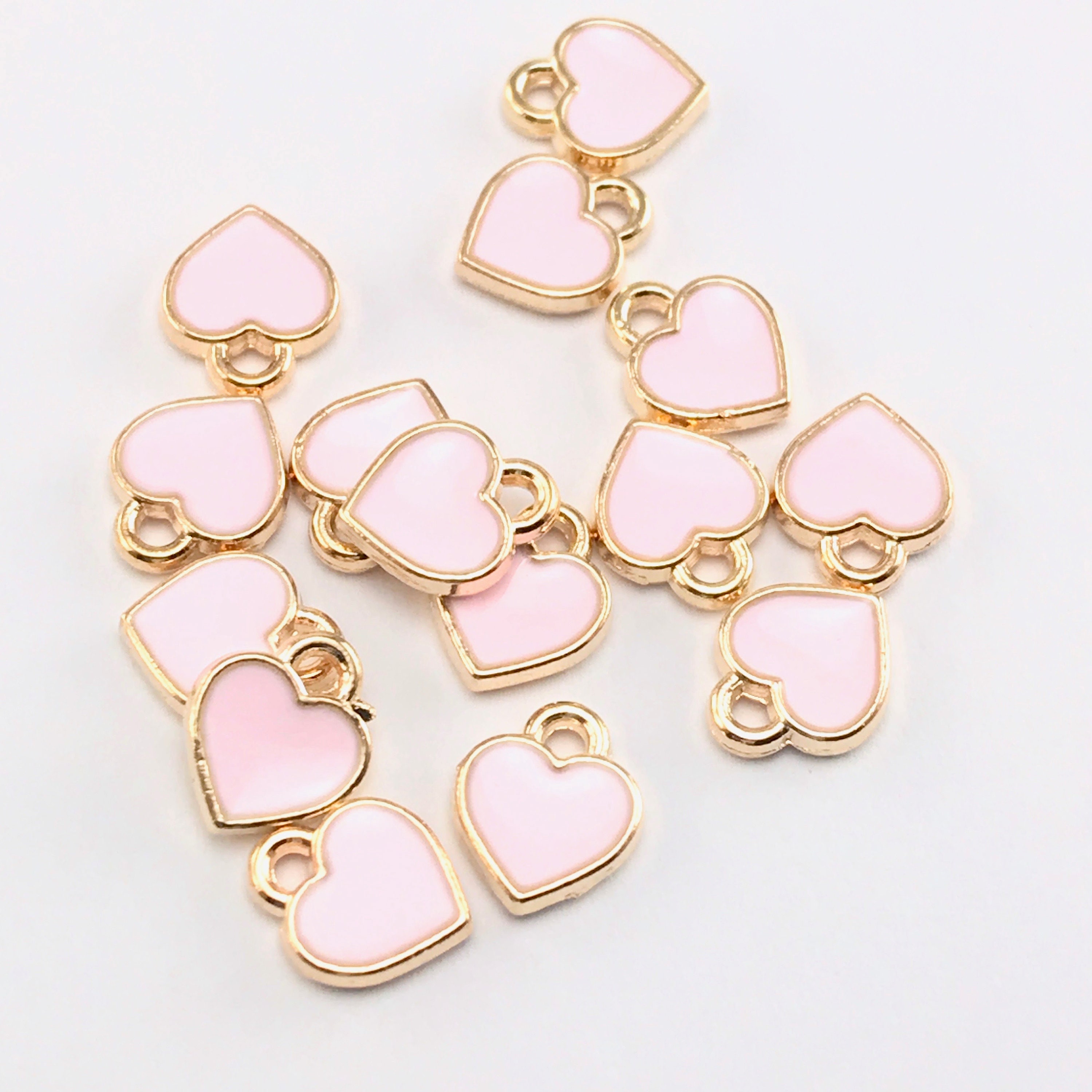 15/30pcs Enamel Pink Heart Charms for Jewelry Making 7mm Bulk - Etsy