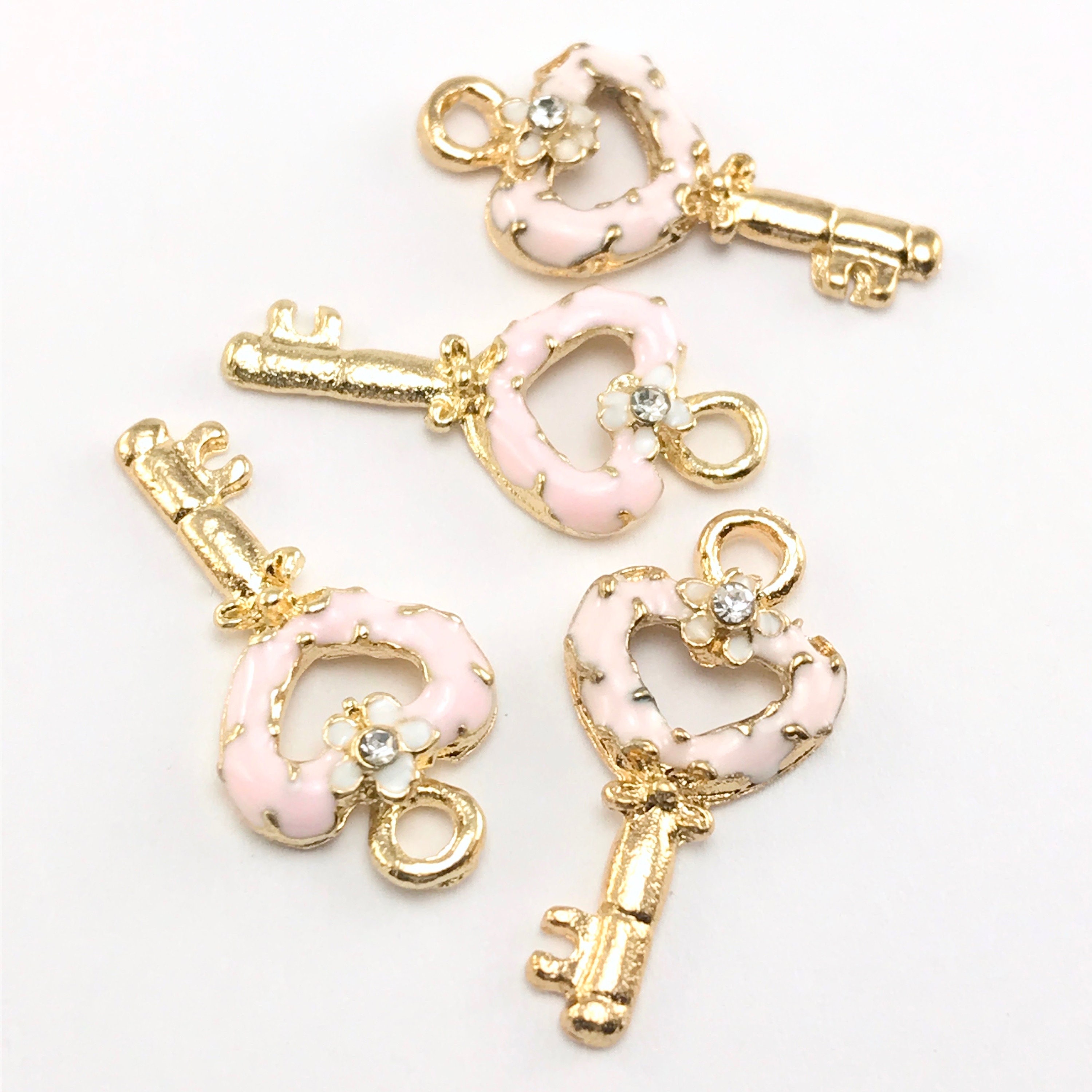 4/8pcs Enamel Pink Key Pendant Charms for Jewelry Making 22mm - Etsy