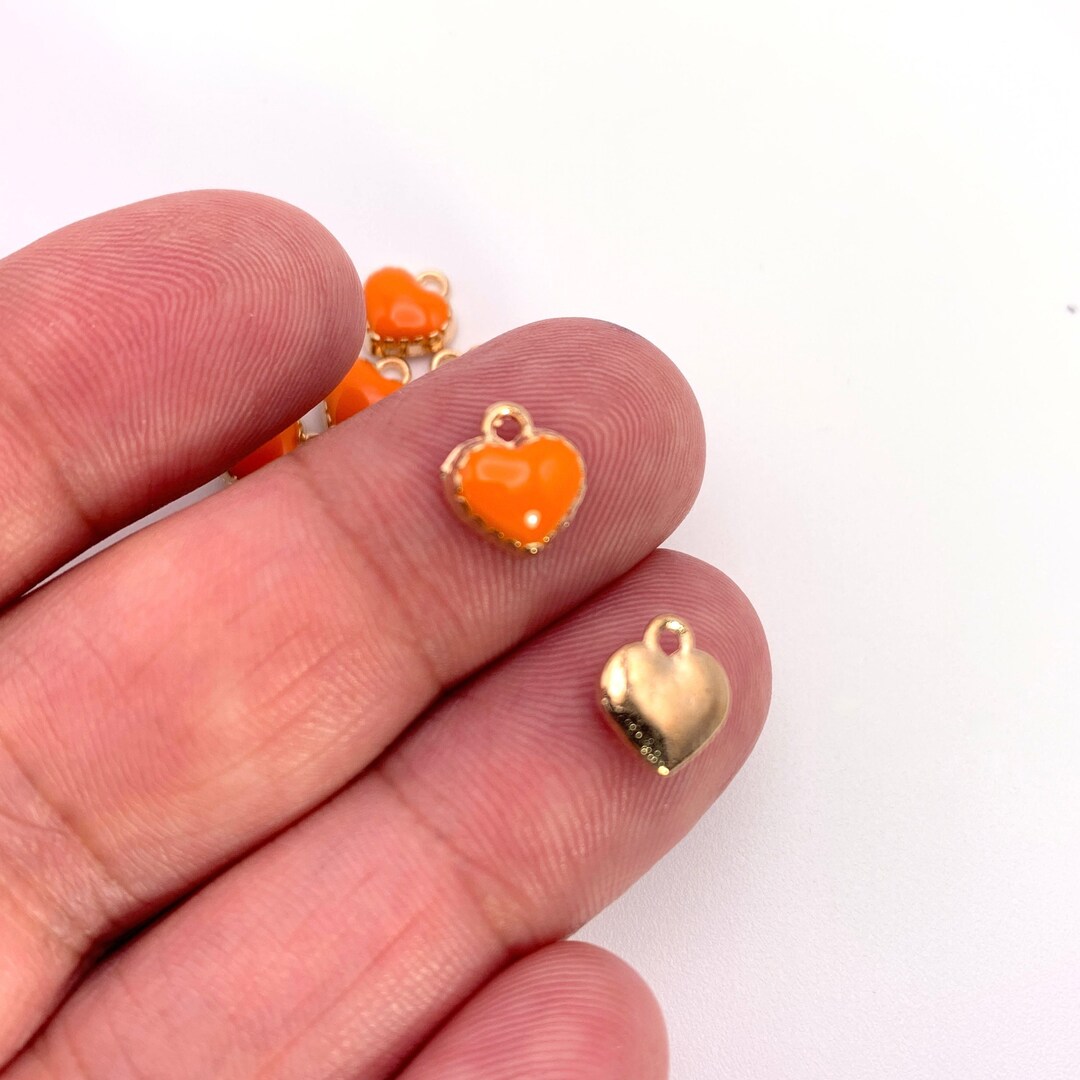 15/30pcs Enamel Orange Heart Charms for Jewelry Making, 8mm Bulk Pack ...