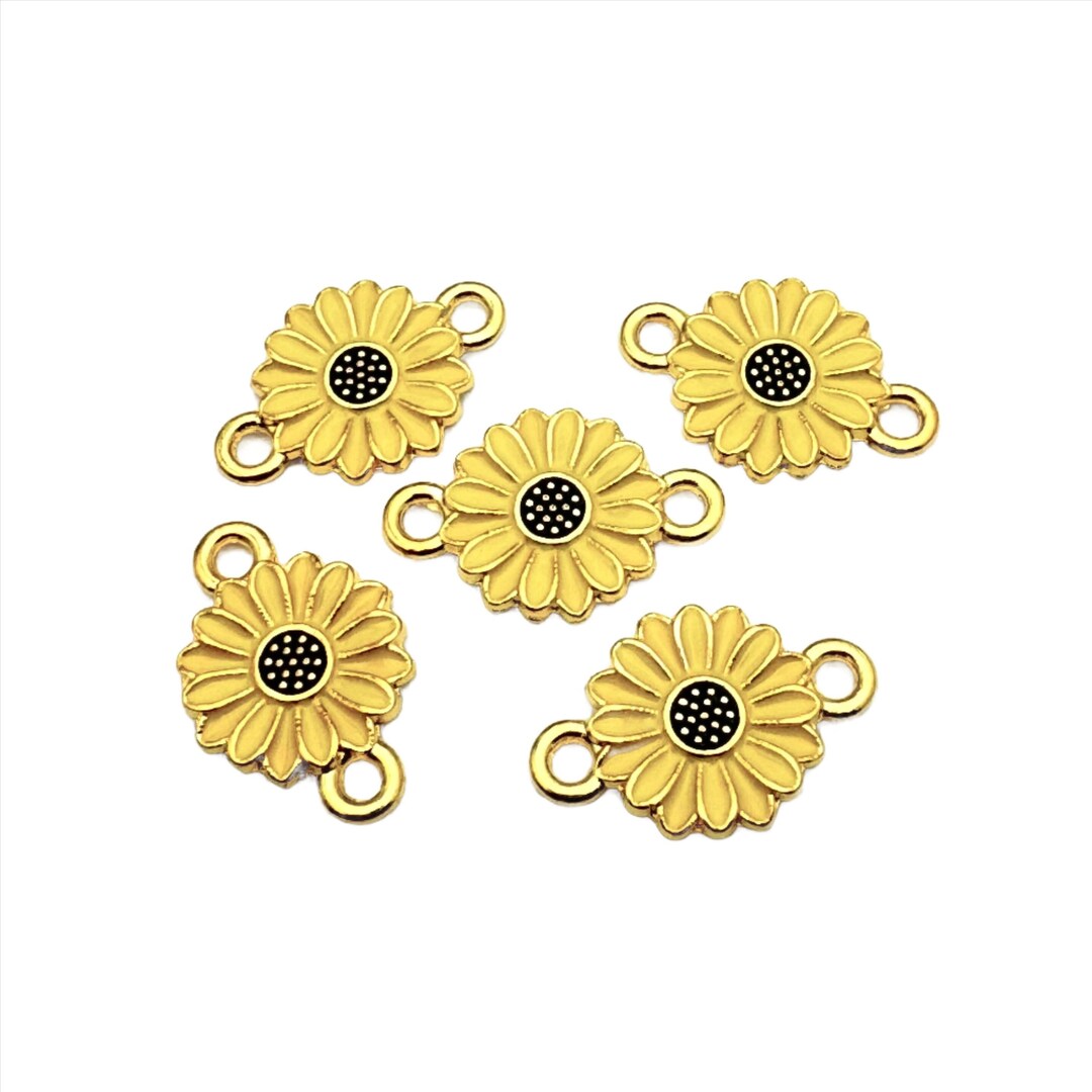 5/10pcs Yellow Enamel Daisy Connector Jewelry Making Pendant Charms ...