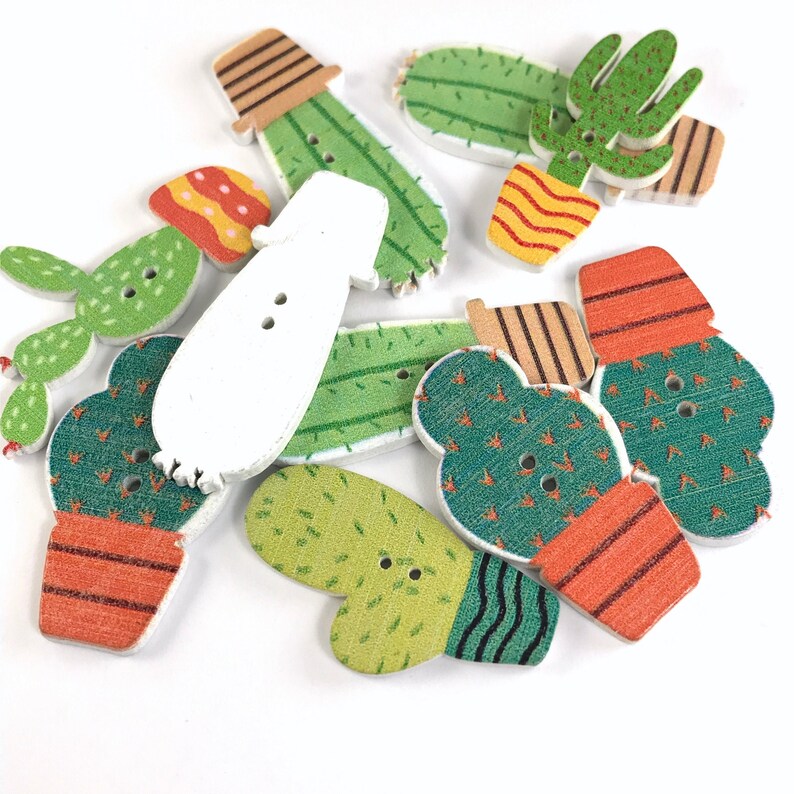 Wooden Cactus Buttons 35mm 10 Pack - Etsy