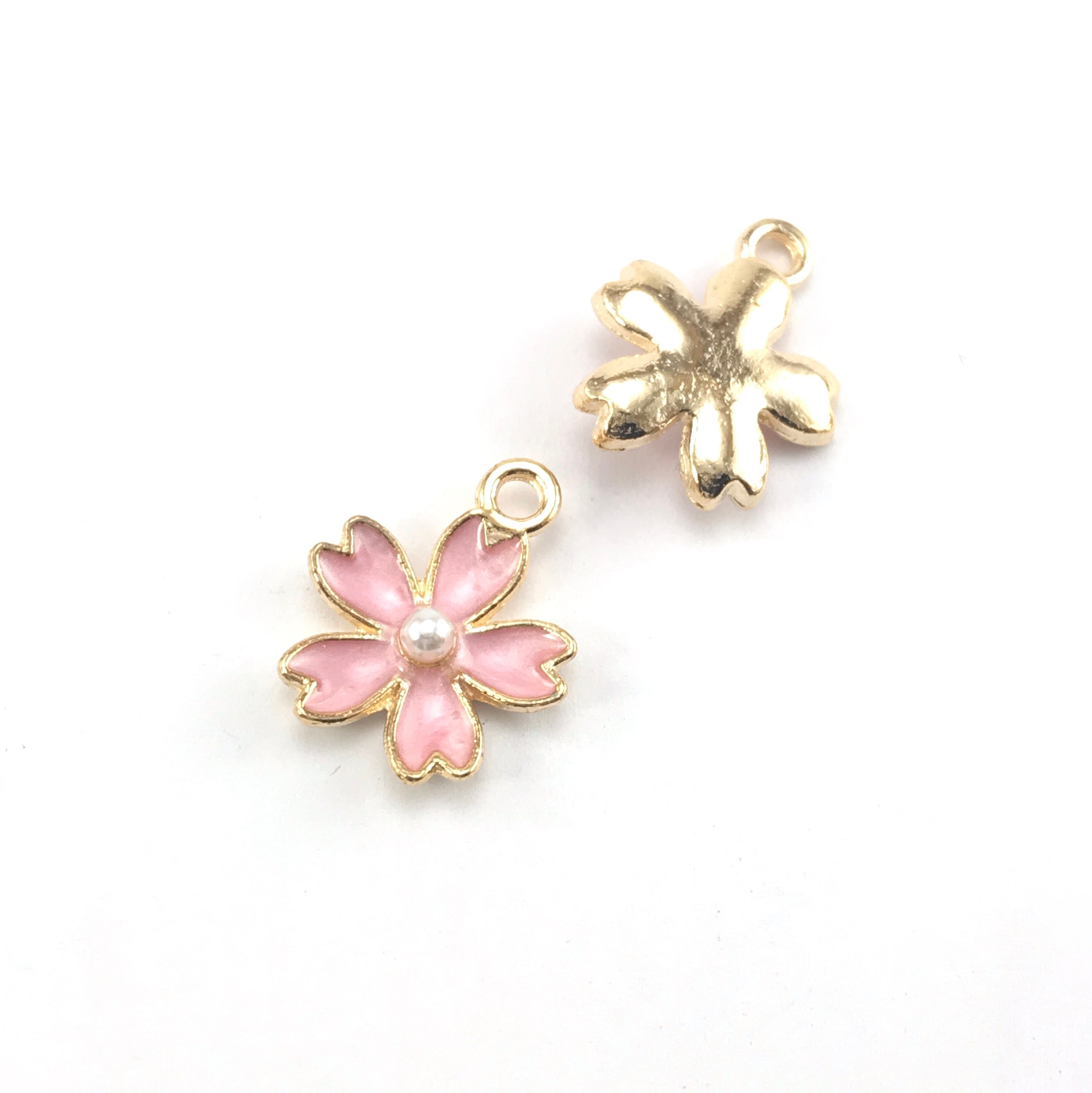 5/10pcs Enamel Pink Flower Jewelry Pendant Charms Bulk Pack - Etsy