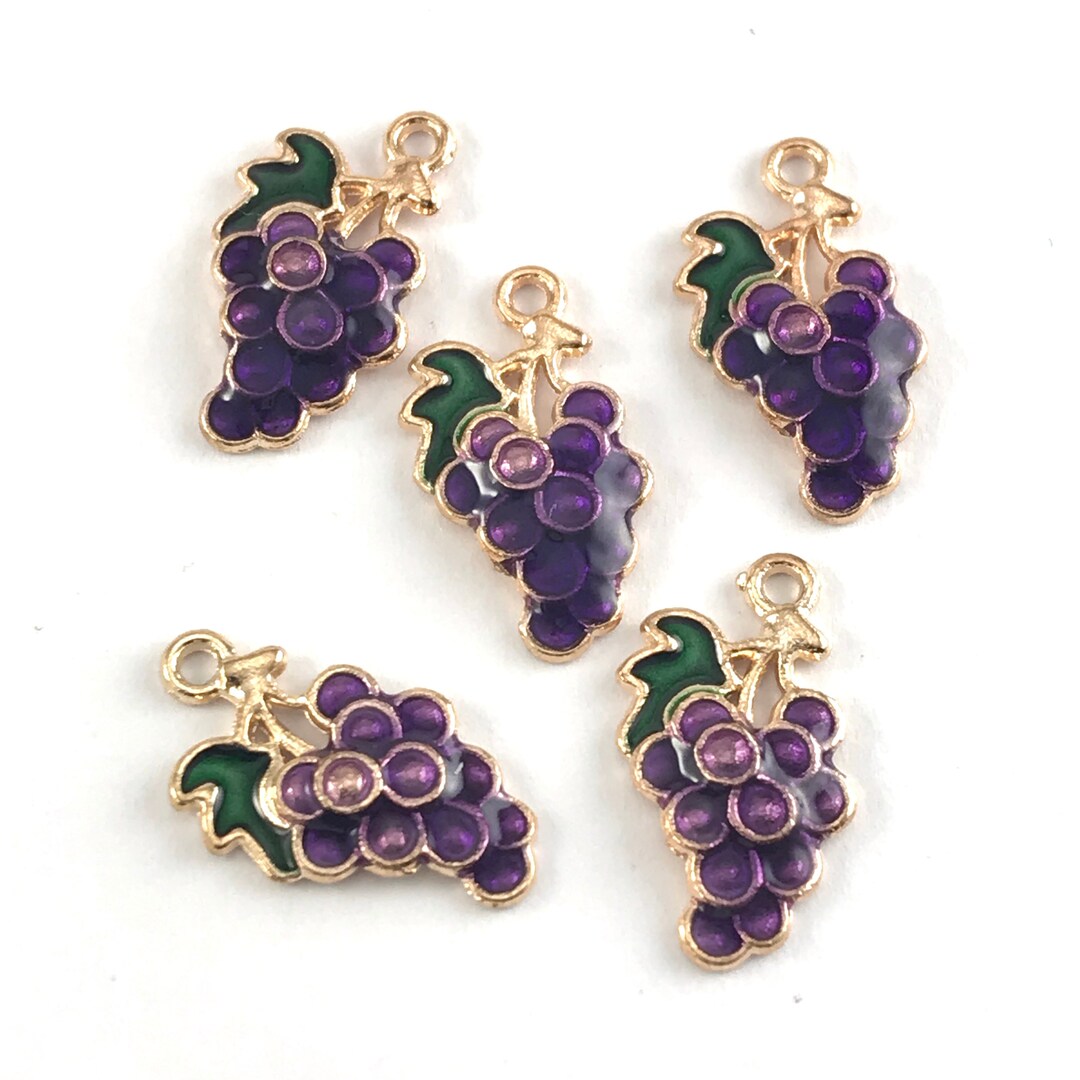 5/10pcs Purple Grape Enamel Pendant Charms, 17mm Jewelry Making Pendant ...