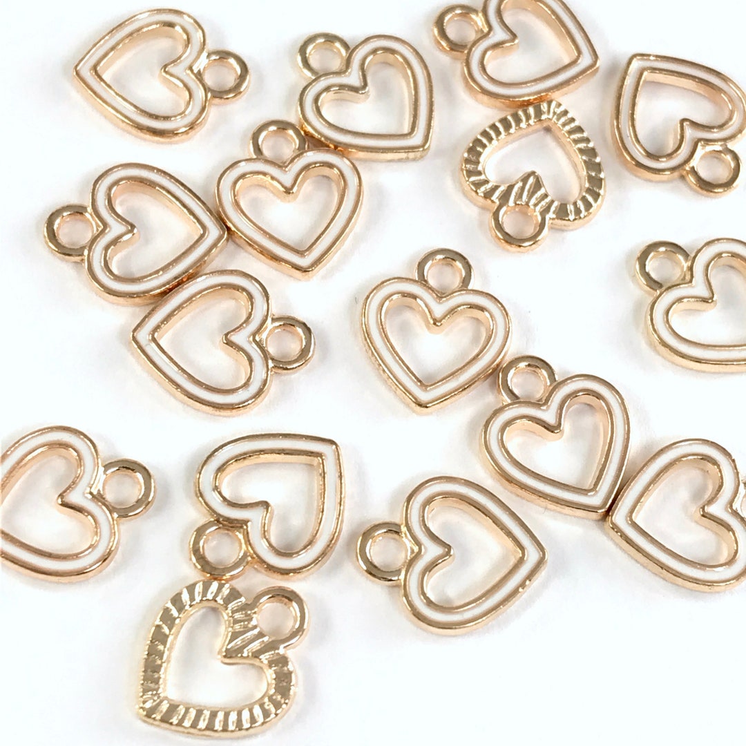 15/30pcs Enamel White Heart Outline Charms for Jewelry Making, 12mm ...
