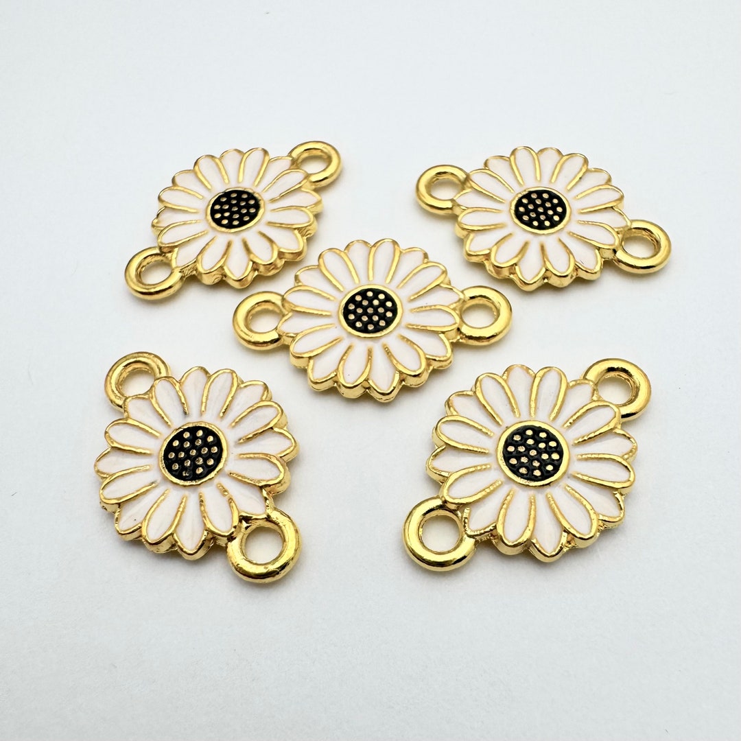 5/10pcs White Enamel Daisy Connector Jewelry Making Pendant Charms ...