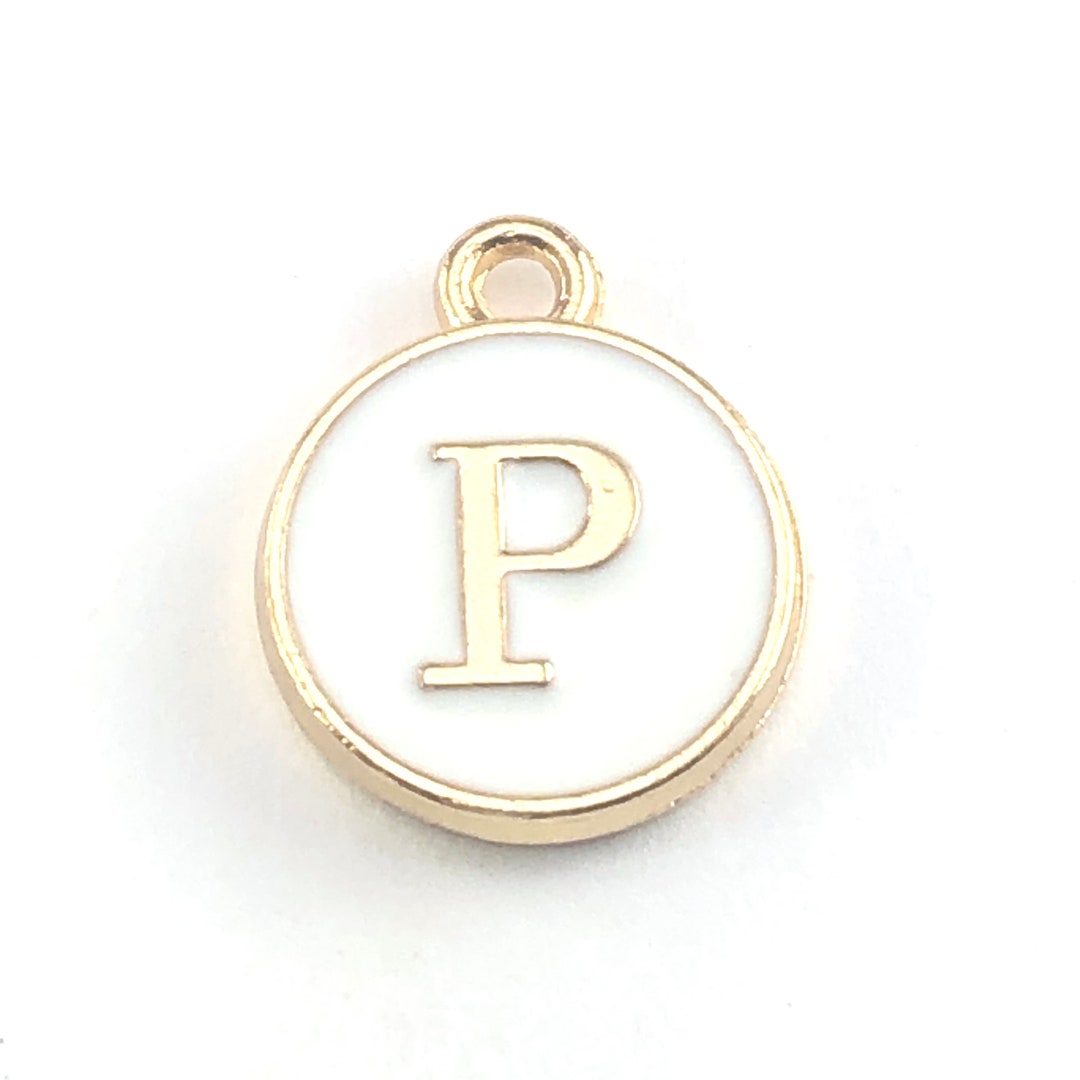 5/10pcs White Enamel P Letter Initial Pendant Charms, 2 Sided, 14mm ...