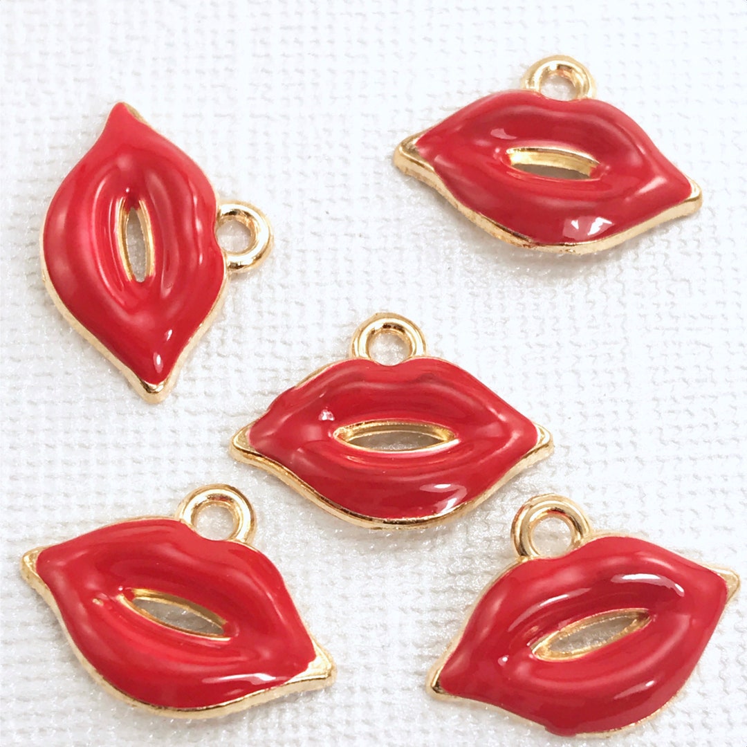 5/10pcs Enamel Red Lip Charms, 19mm, Jewelry Making Pendant Charms ...