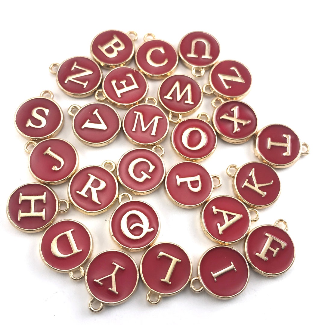26 Pack Red Enamel Letter Pendant Charms, Full Alphabet, 2 Sided, 14mm ...