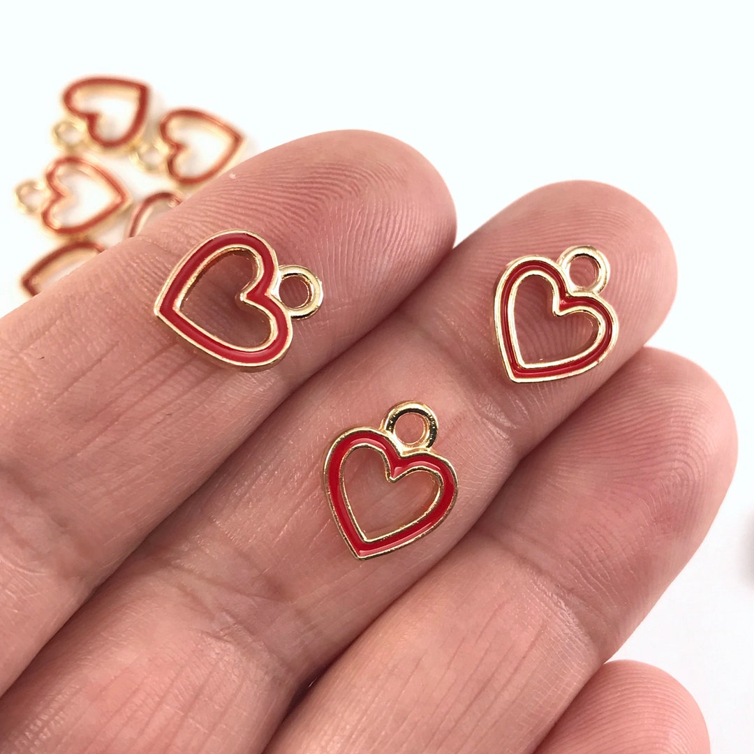 15/30pcs Enamel Red Heart Outline Charms for Jewelry Making, 12mm Bulk ...