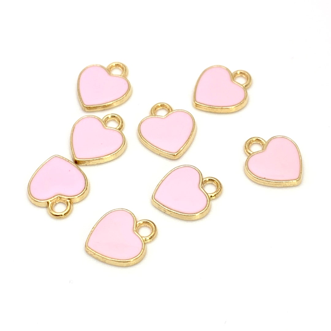 8/16pcs Enamel Pink Heart Charms for Jewelry Making, 12mm Bulk Pack ...