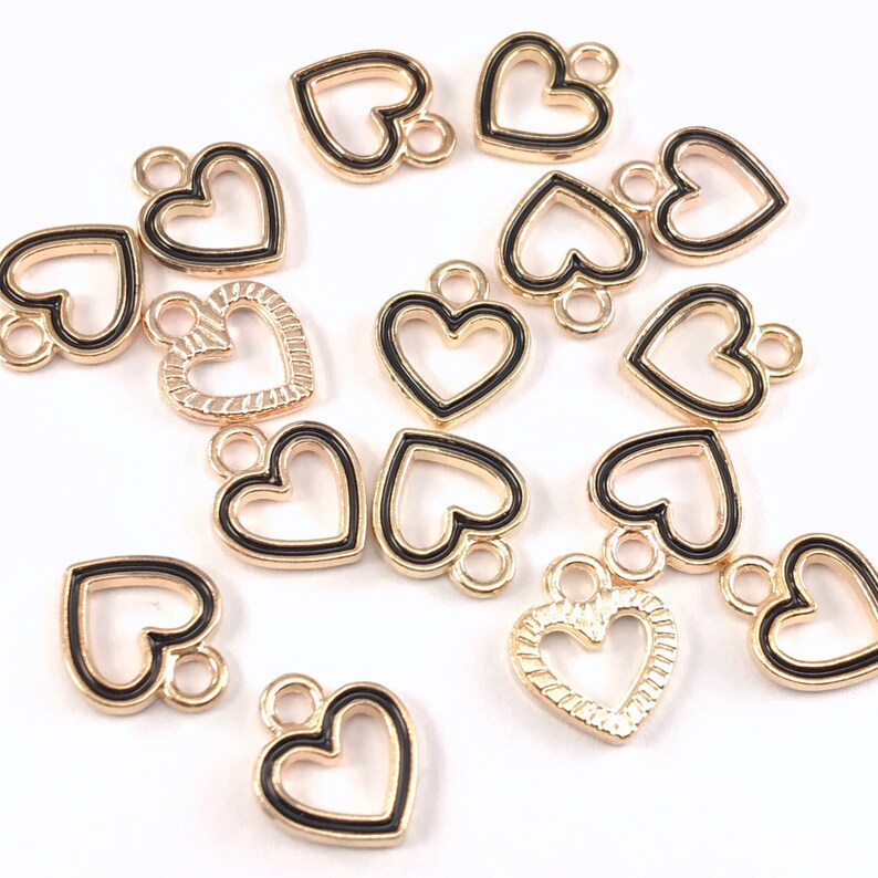 15/30pcs Enamel Black Heart Outline Charms for Jewelry Making - Etsy