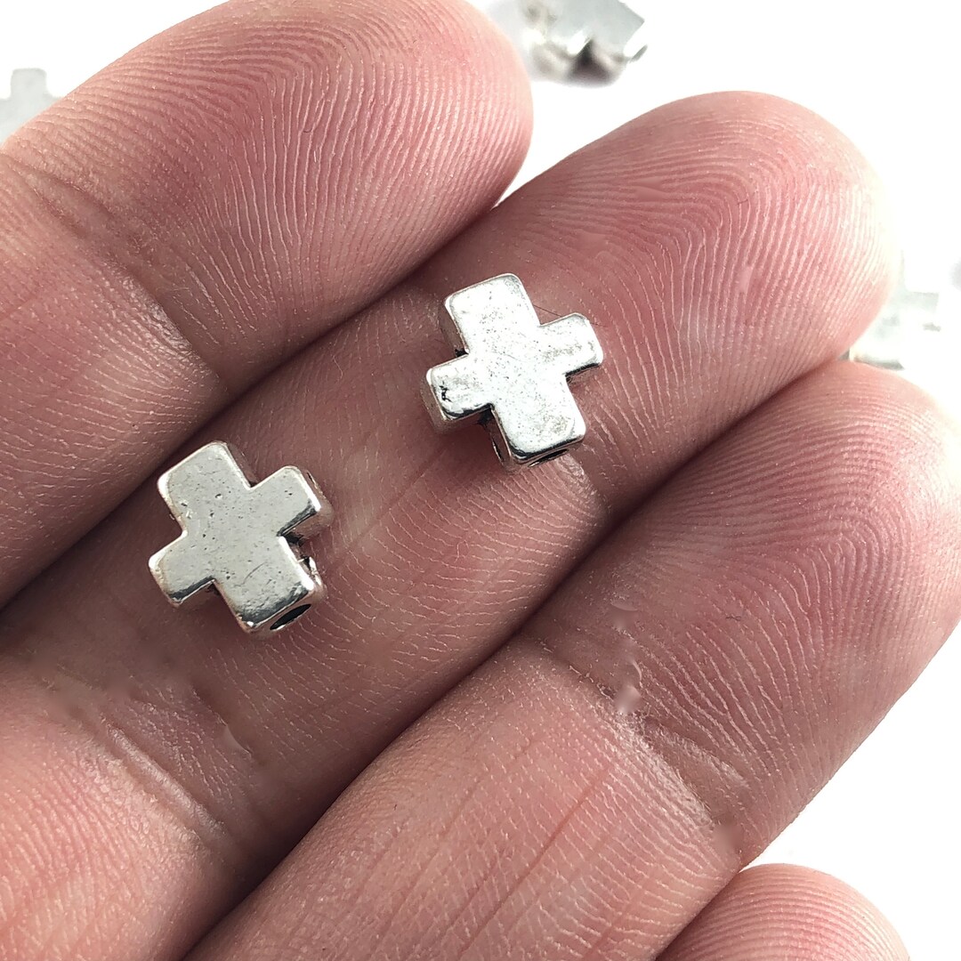 25/50 8mm Silver Metal Cross Shaped Spacer Jewelry Beads, Bulk Pack ...