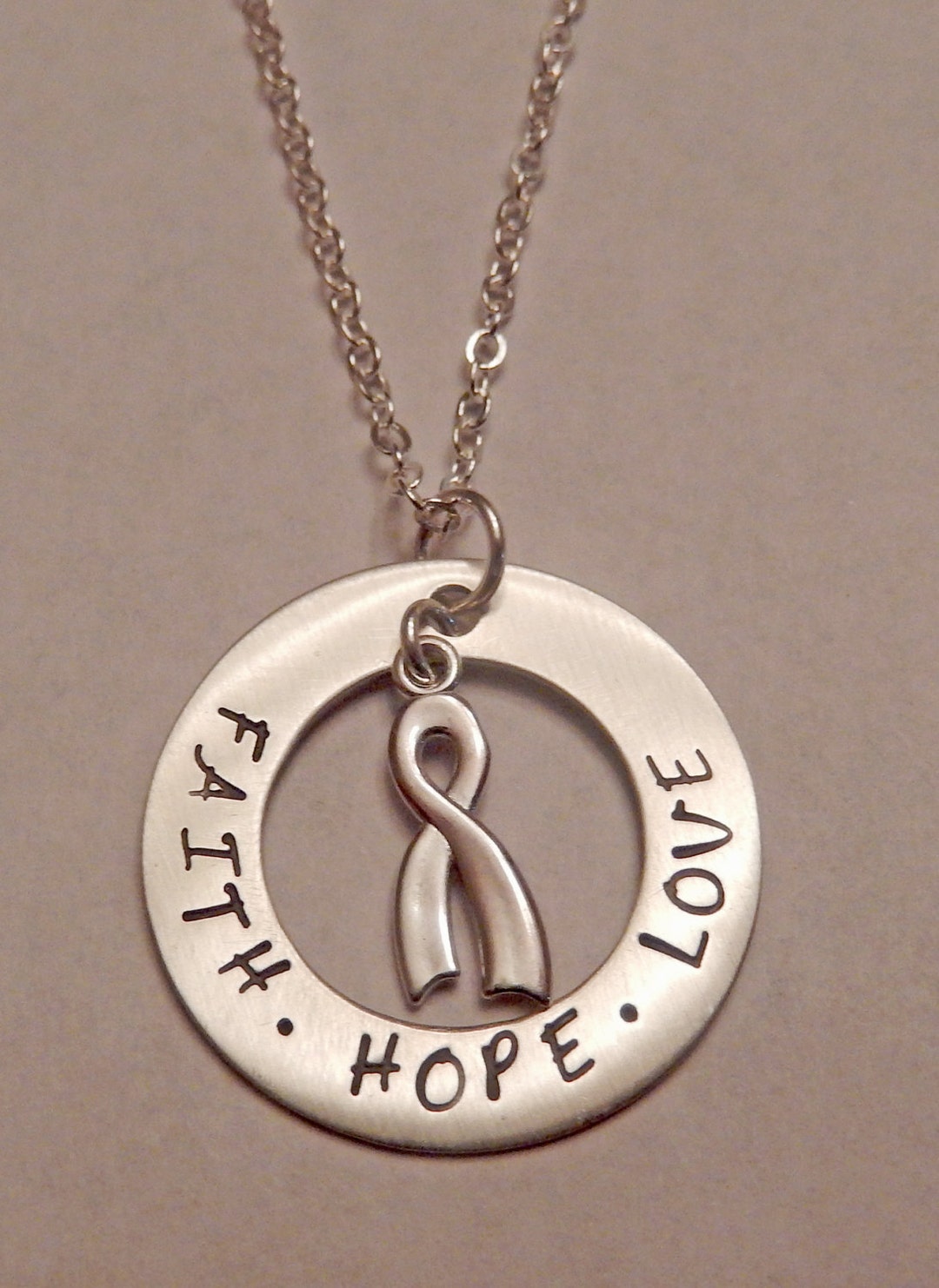 Stamped Cancer Necklace Sterling Silver ~ Faith, Hope, & Love Necklace ...