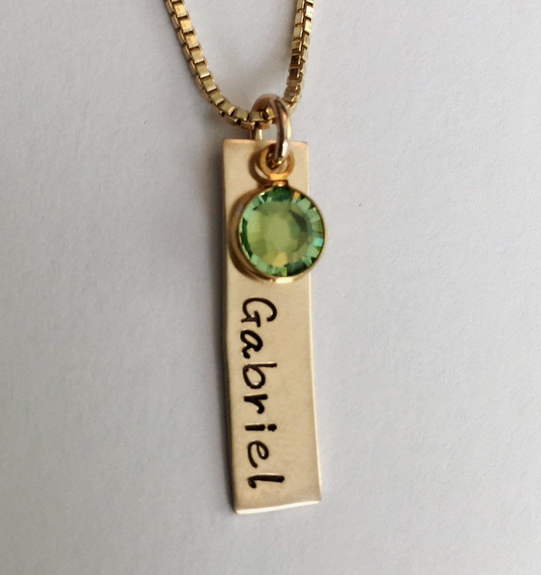 Stamped 14K Gold Fill Name Necklace With Swarovski Birthstone - Etsy