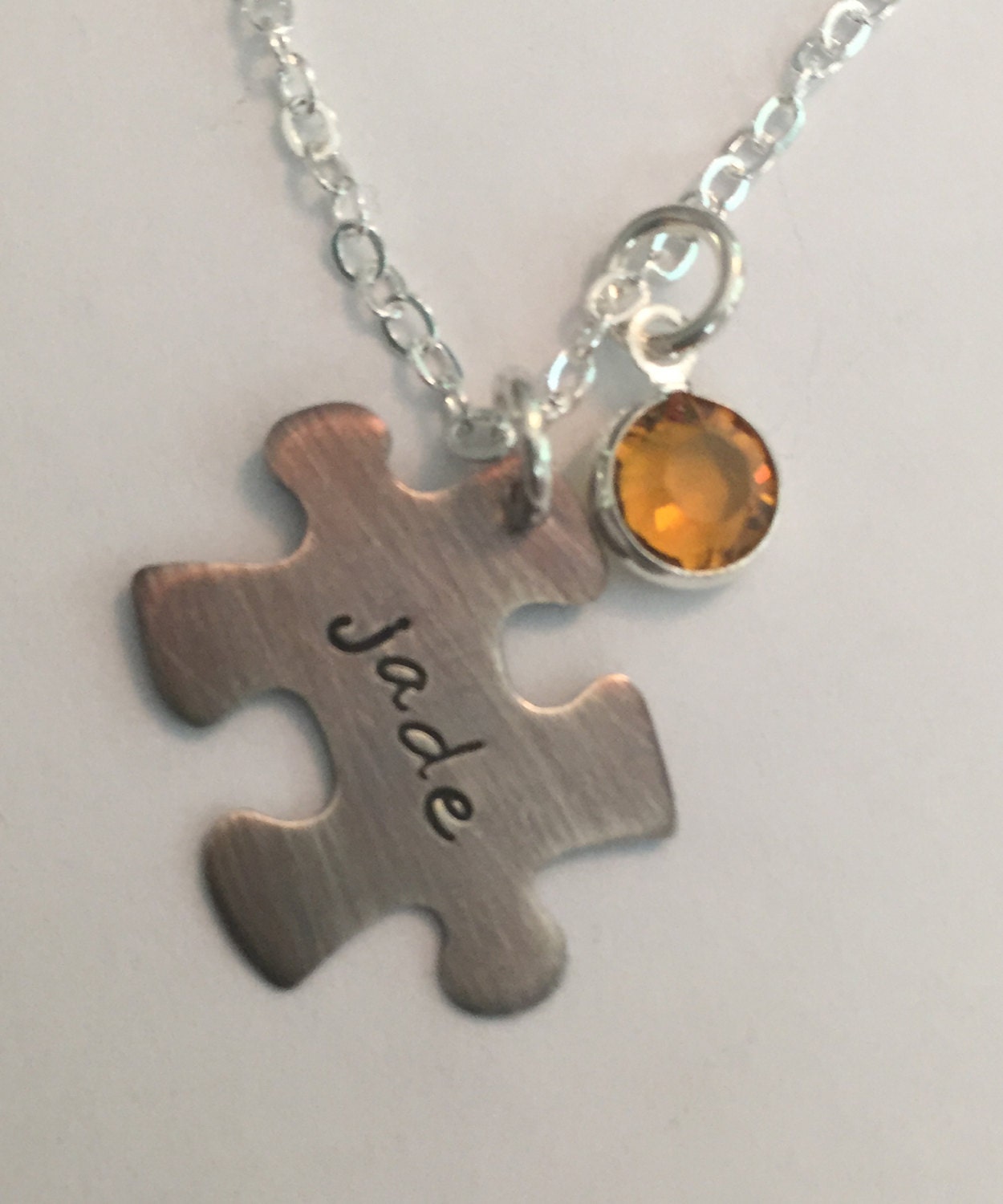 Stamped Puzzle Piece in Sterling Silver with Swarovski | Etsy