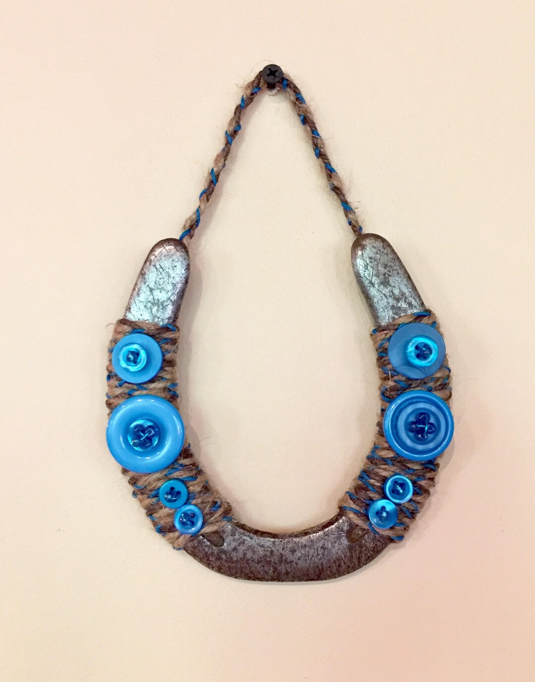 Electric Blue Button and Twine Horseshoe Decoration - Etsy