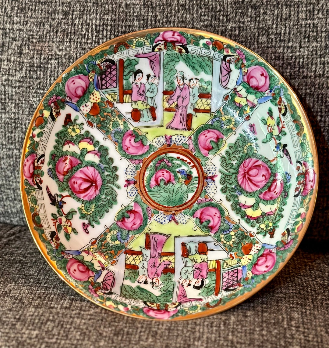 Vintage Porcelain Hong Kong Hand Painted Rose Medallion Enamel Plate ...